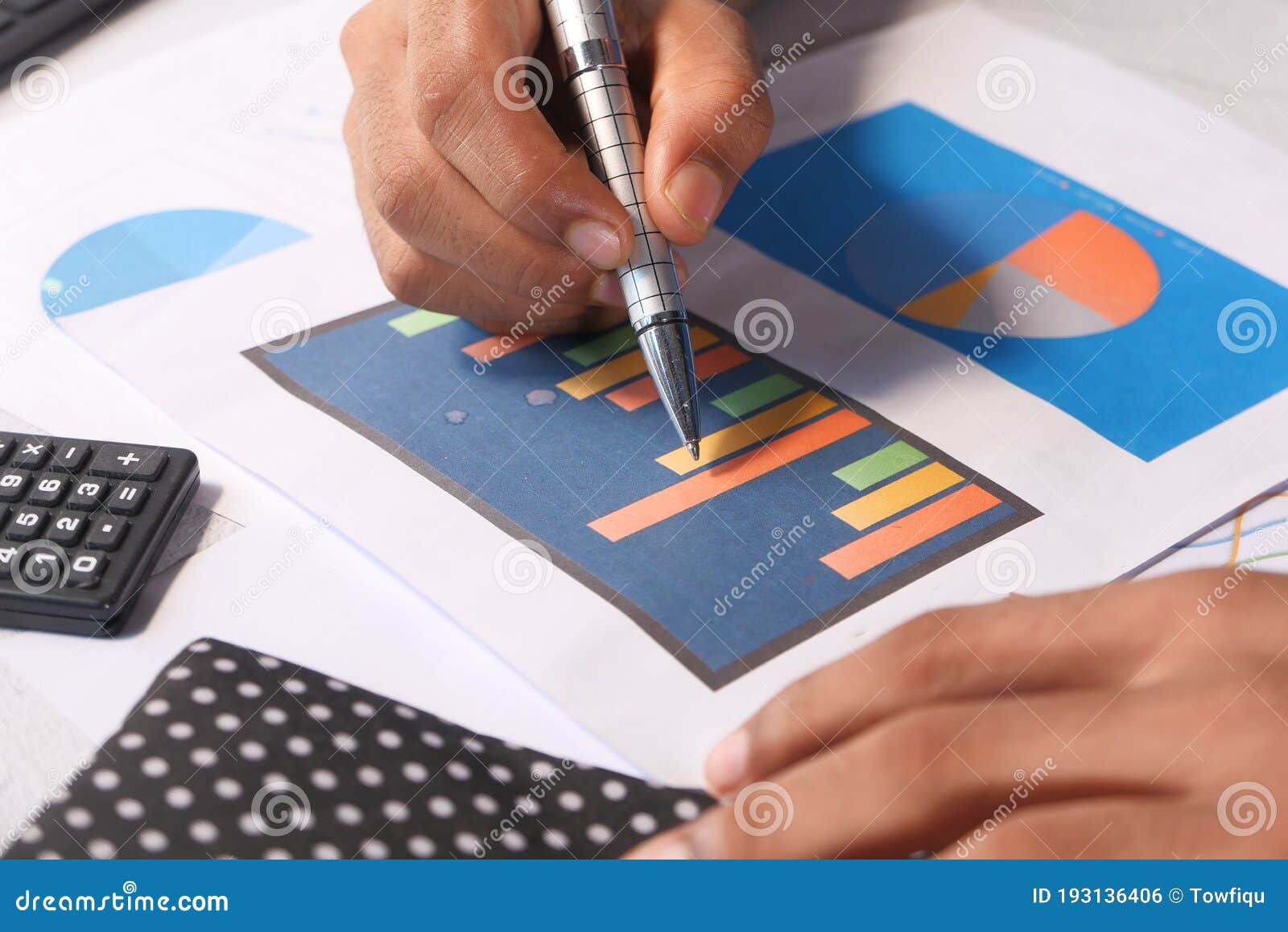 Man Hand with Pen Analyzing Bar Chart on Paper Stock Photo - Image of ...