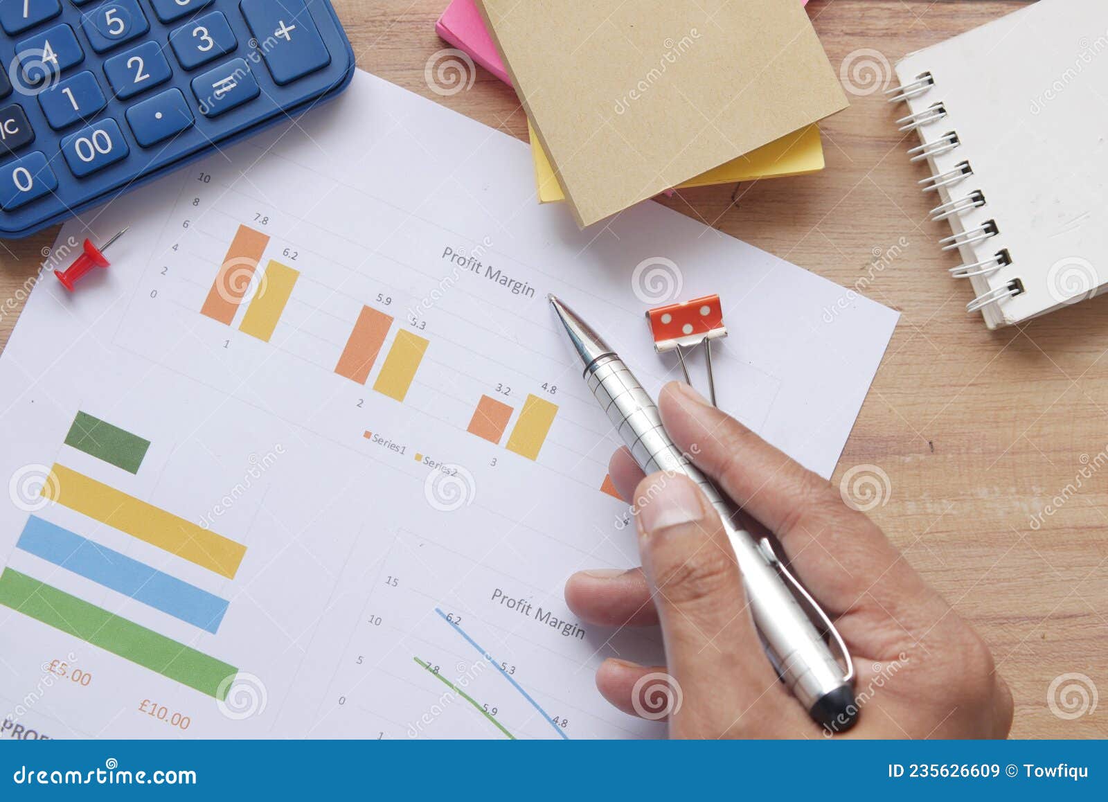 Man Hand with Pen Analyzing Bar Chart on Paper Stock Image - Image of ...