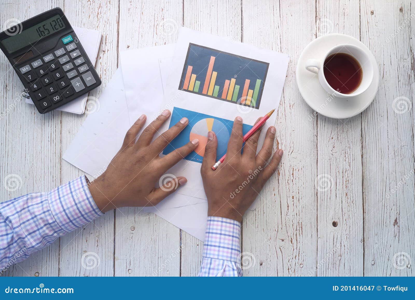 Man Hand with Pen Analyzing Bar Chart on Paper Stock Image - Image of ...