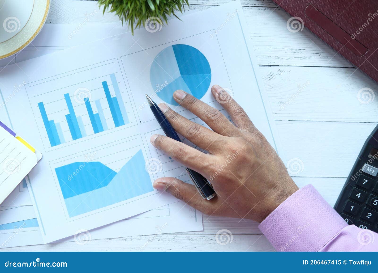Man Hand with Pen Analyzing Bar Chart on Paper Stock Image - Image of ...