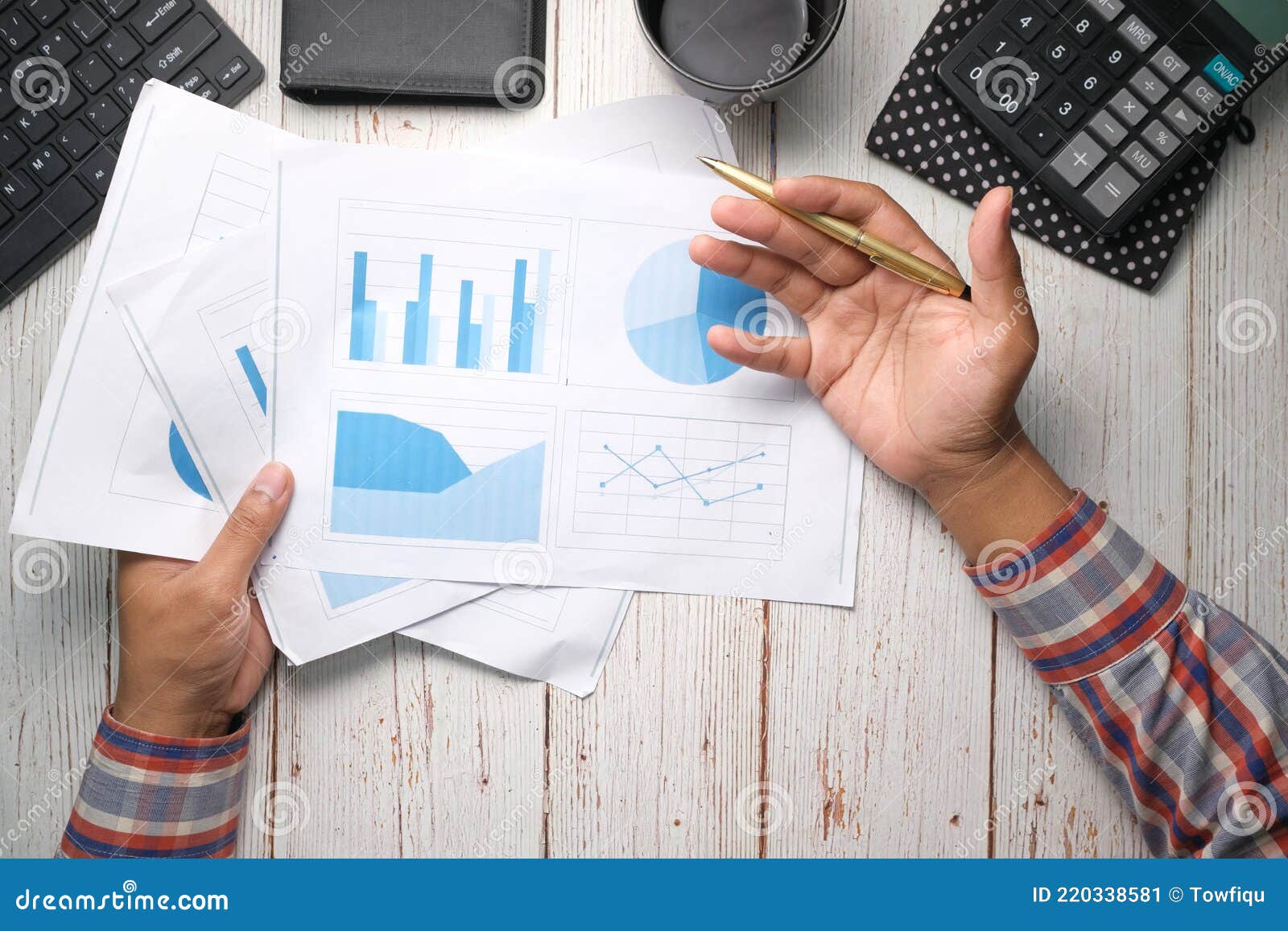 Man Hand with Pen Analyzing Bar Chart on Paper Stock Image - Image of ...