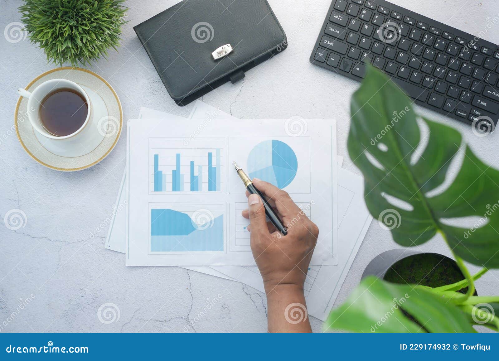 Man Hand with Pen Analyzing Bar Chart on Paper Stock Photo - Image of ...