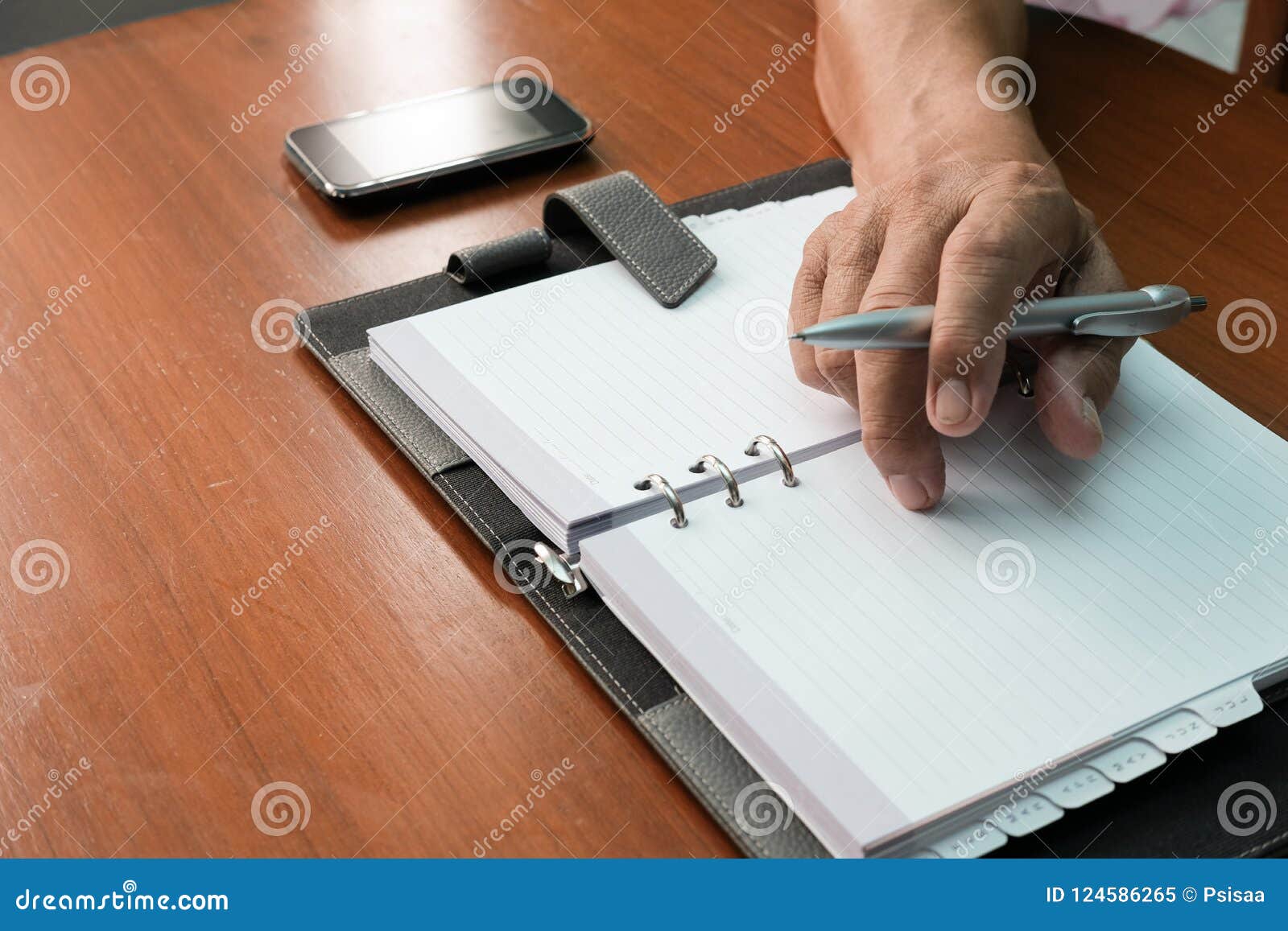 Man Hand with Pen on Notebook at Office Stock Image - Image of people ...