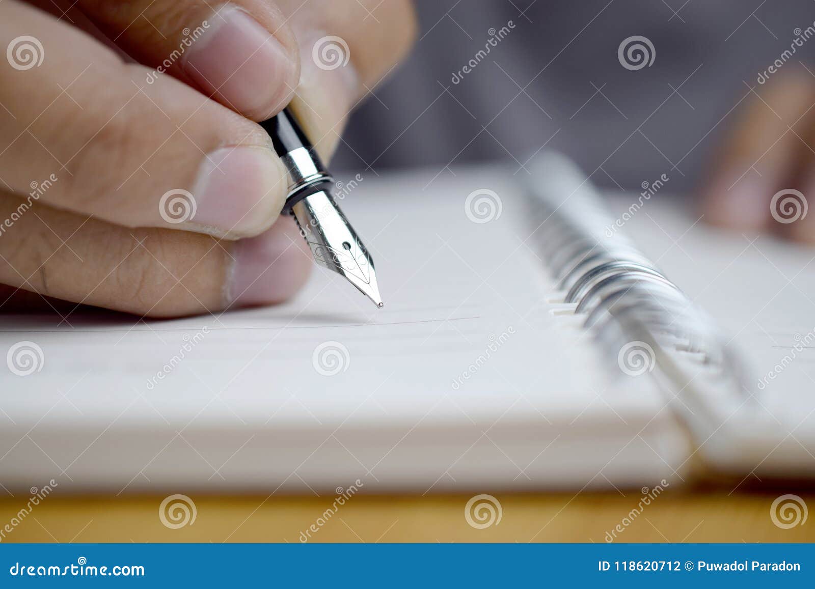 Man Hand with Pen Writing on Notebook Stock Photo - Image of journalism ...