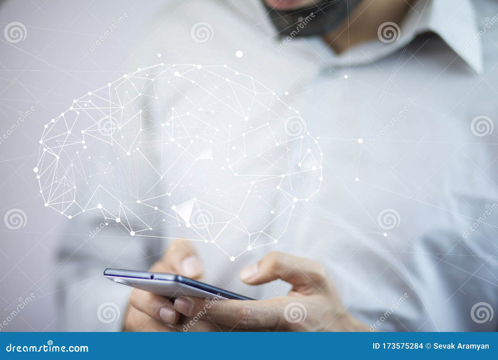 Man Hand Phone with Barin in Screen Stock Photo - Image of people ...
