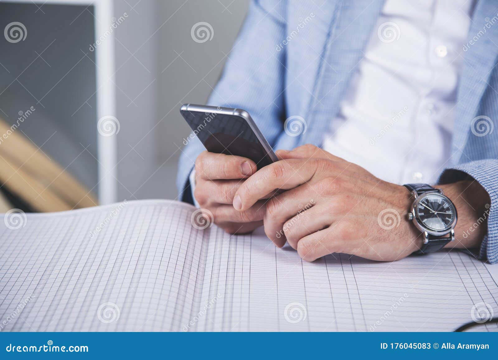 Man Hand Phone with Document Stock Image - Image of communication ...