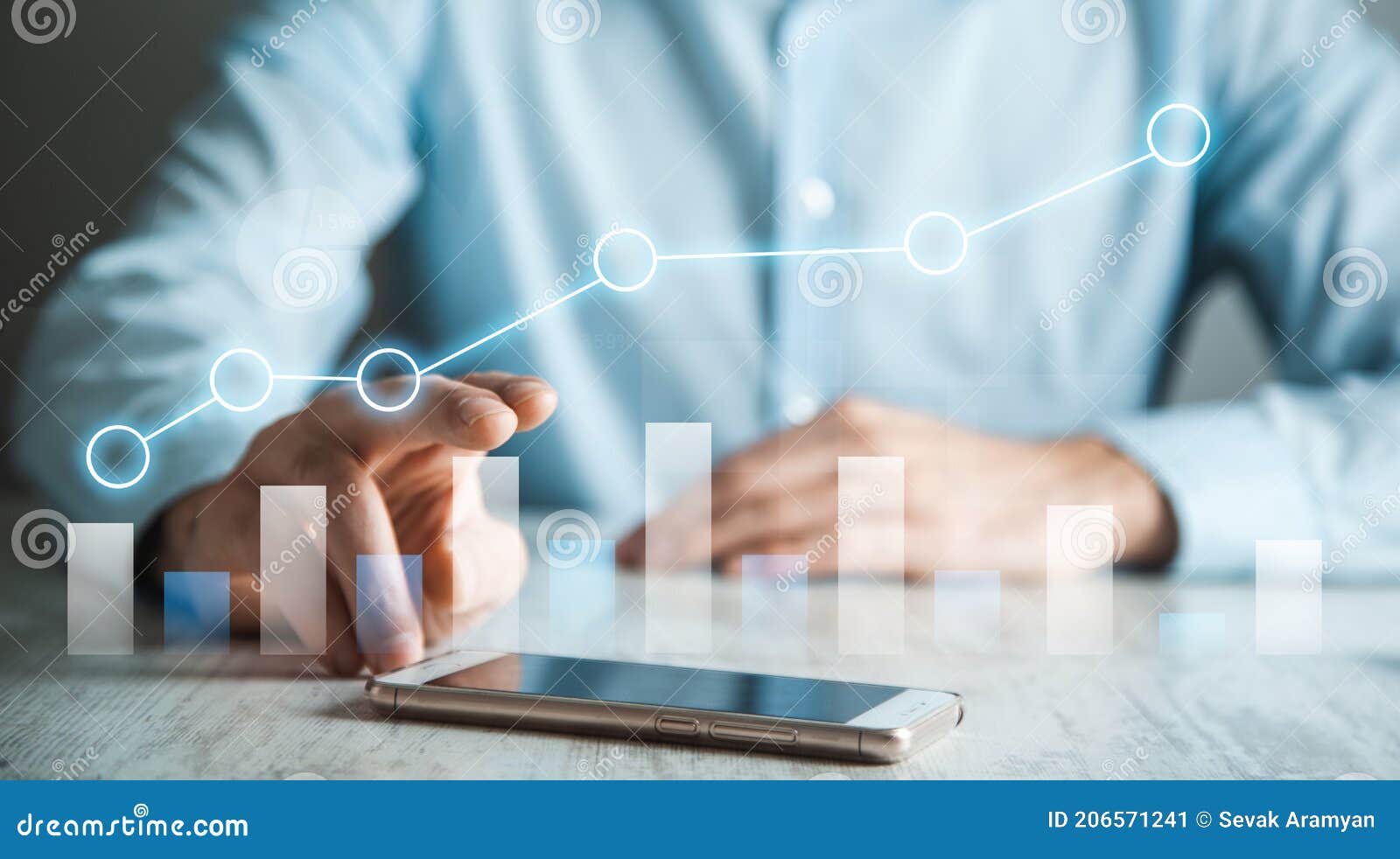 Man Hand Phone with Graph in Screen Stock Image - Image of data ...