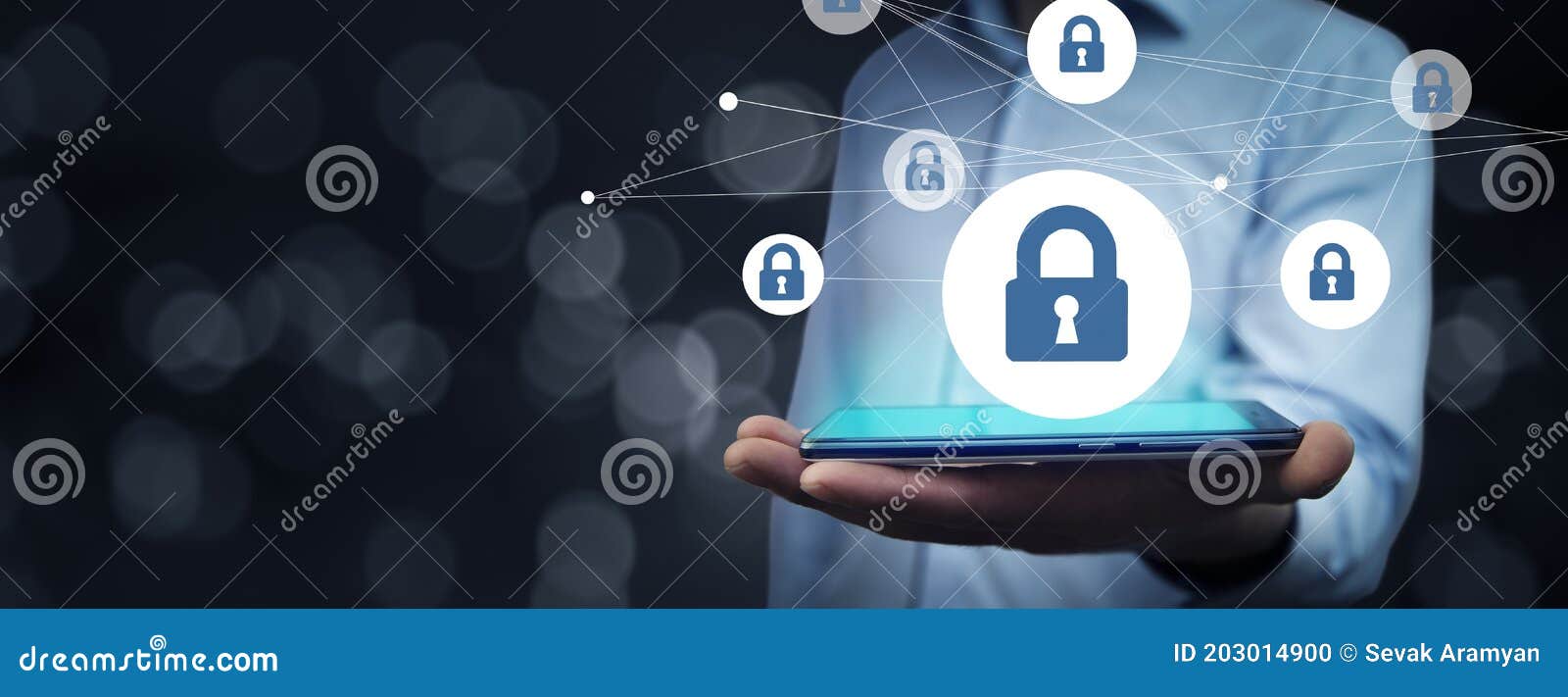 Man Hand Phone with Lock in Screen Stock Photo - Image of modern ...