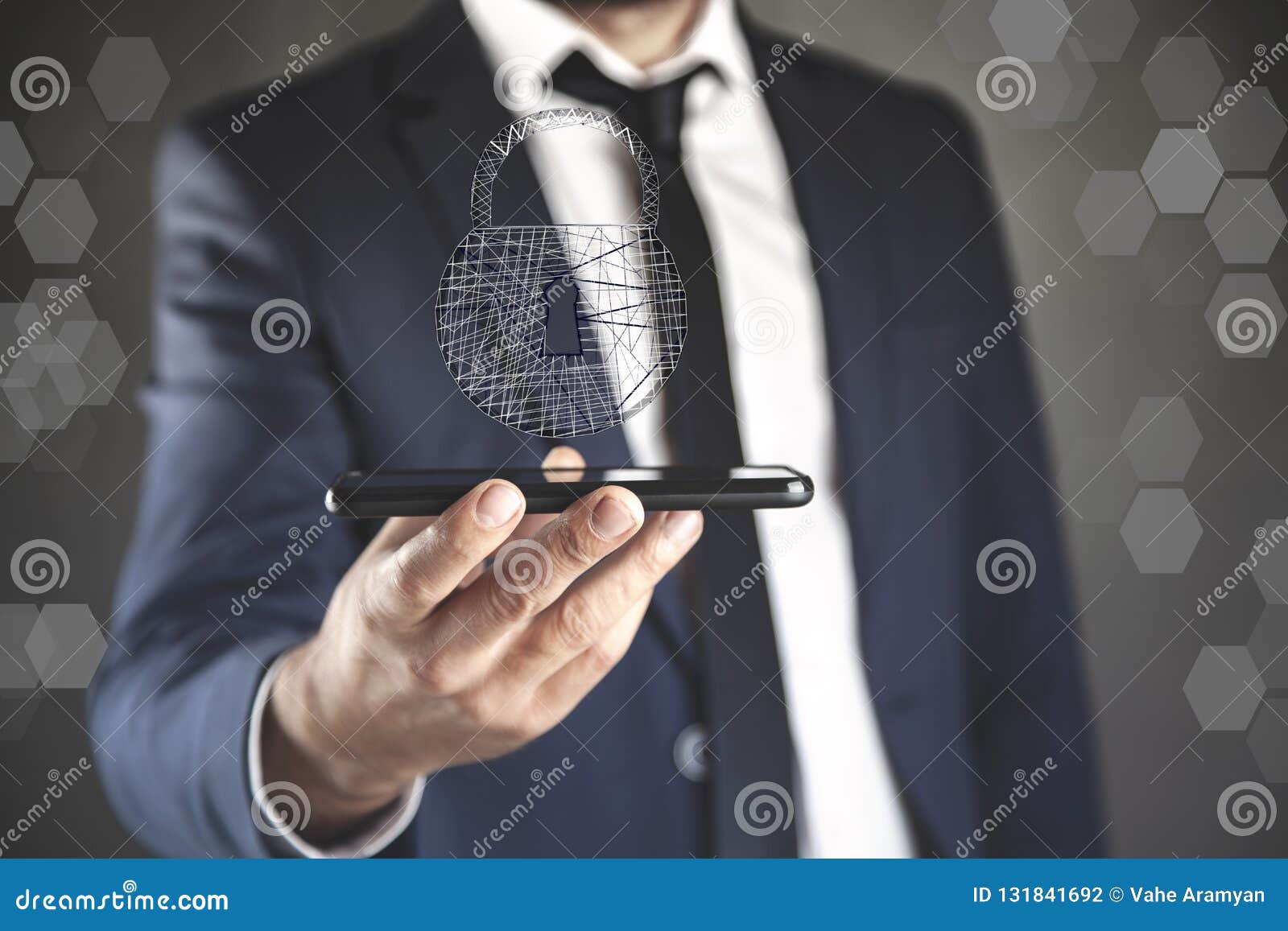 Man Hand Phone with Lock in Screen Stock Photo - Image of button ...