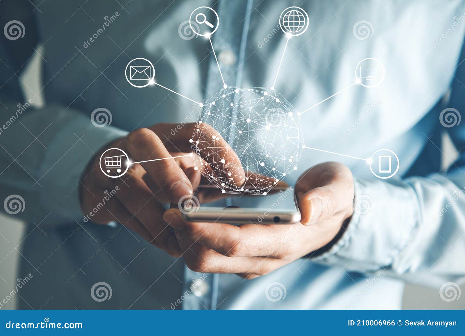 Man Hand Phone with Network in Screen Stock Photo - Image of technology ...