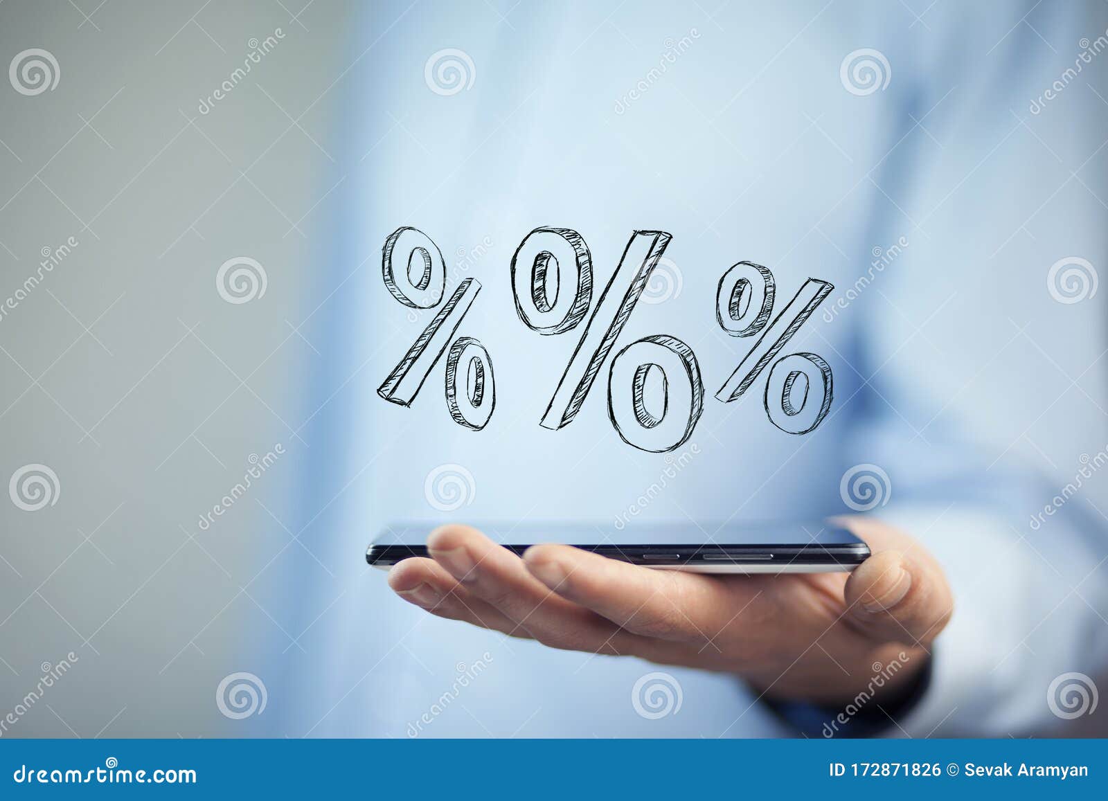 Man Hand Phone with Percent Stock Photo - Image of advertising, bank ...