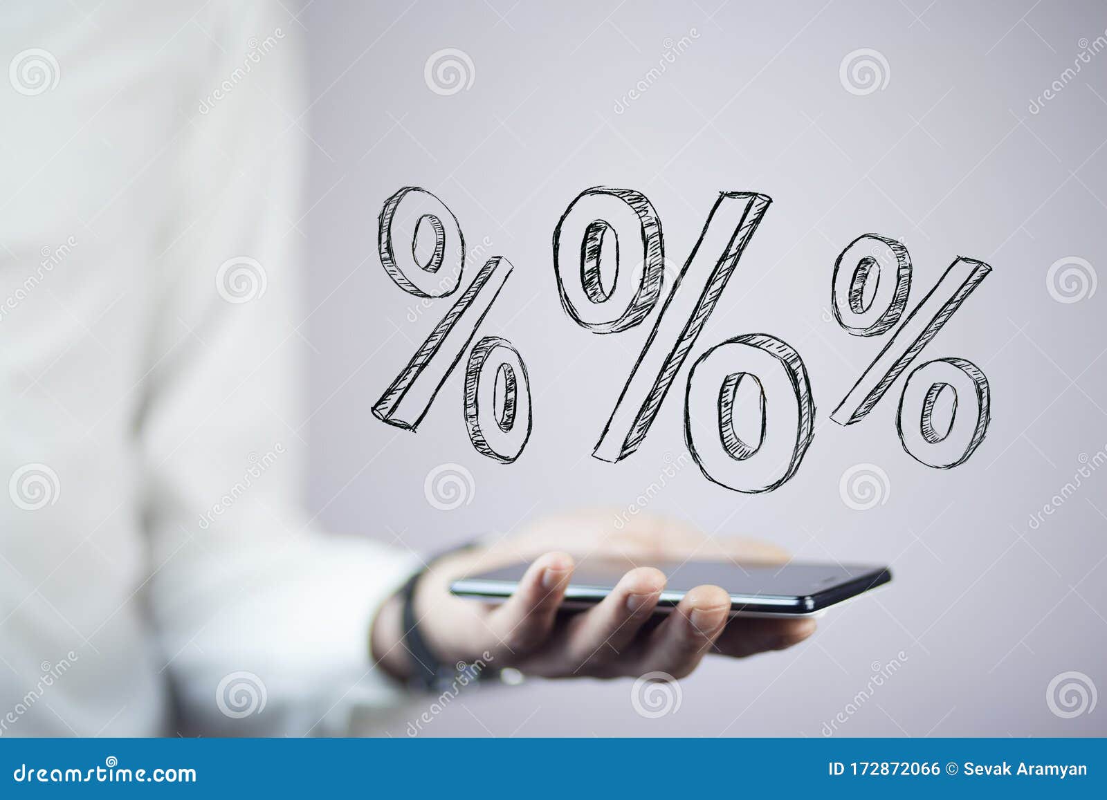 Man Hand Phone with Percent Stock Photo - Image of bank, marketing ...