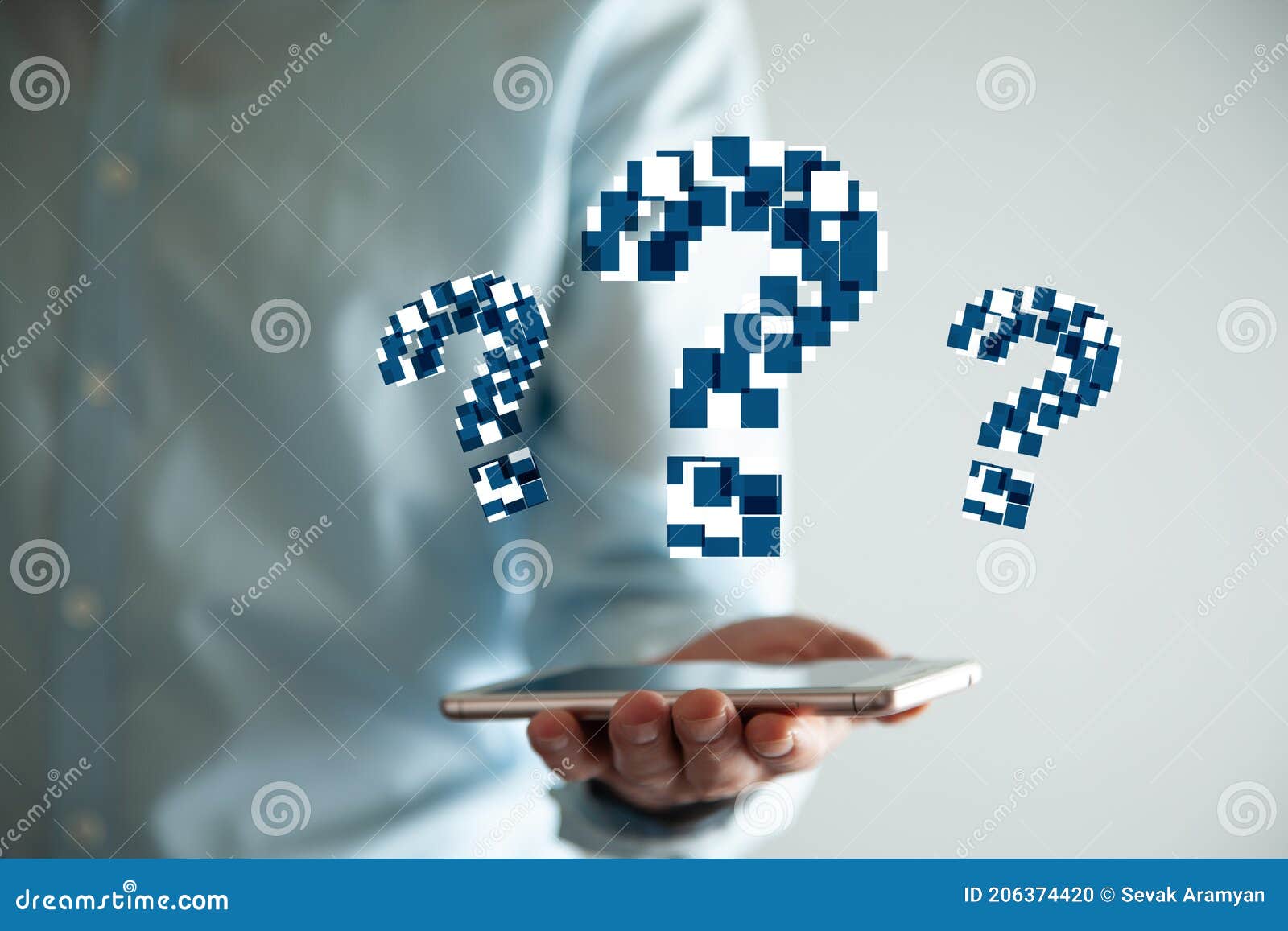 Man Hand Phone with Question Mark in Screen Stock Photo - Image of ...