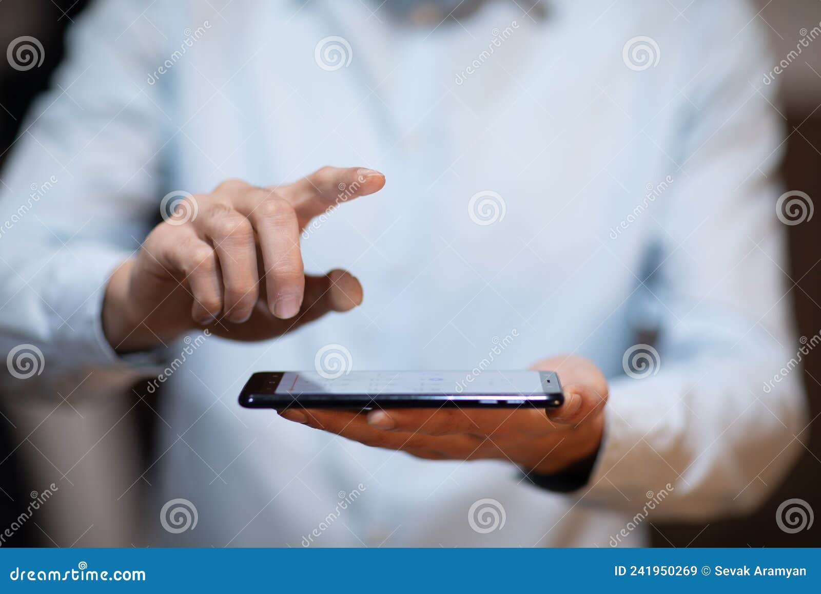 Man Hand Phone and Touching in Empty Screen. Stock Image - Image of ...