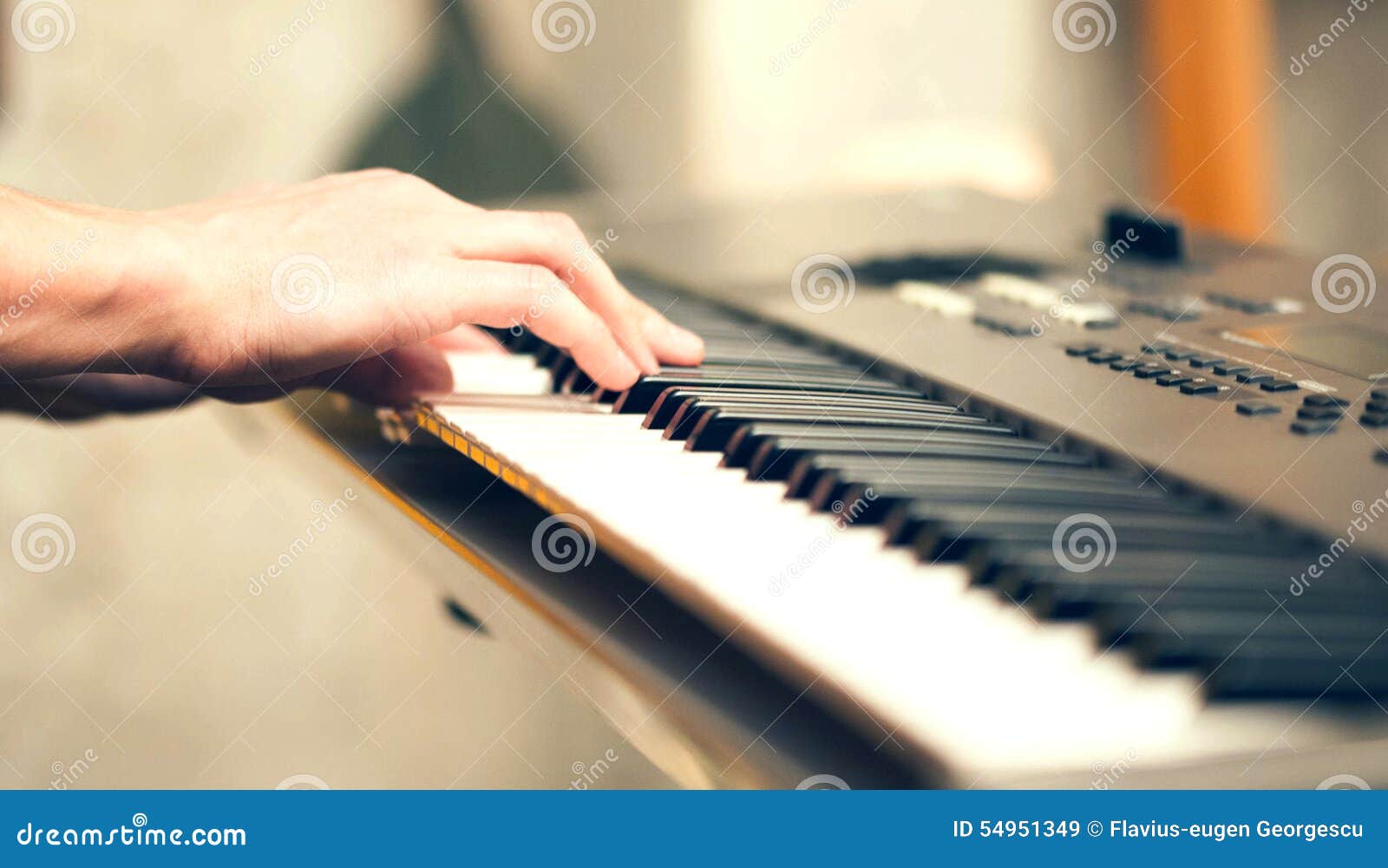 Man Hand Playing Musical Keyboard Indoors Stock Image - Image of ...