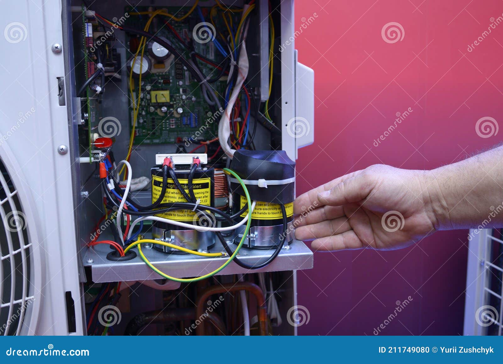 Man Hand Pointing on the Electronic Control Unit of Modern Air ...