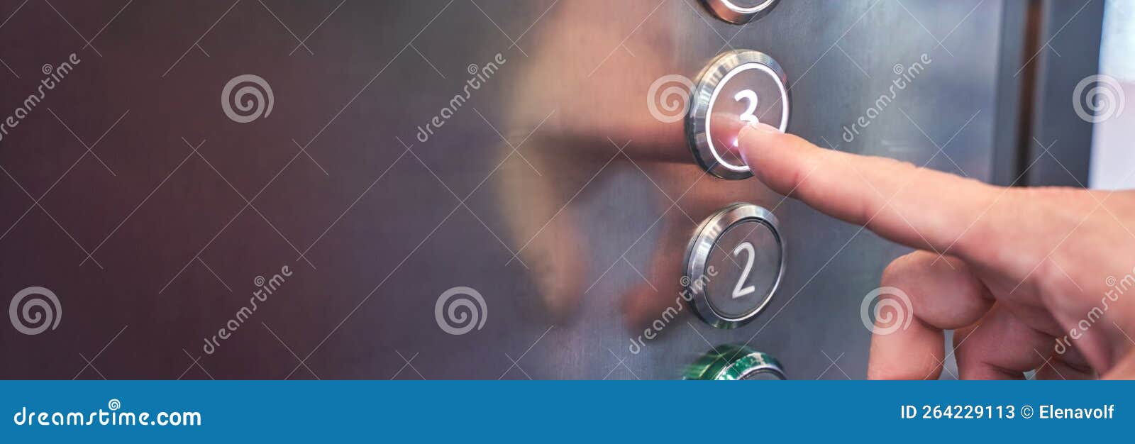 Man Hand Pointing Number 3 Button in Elevator. Steel Interior Panel ...