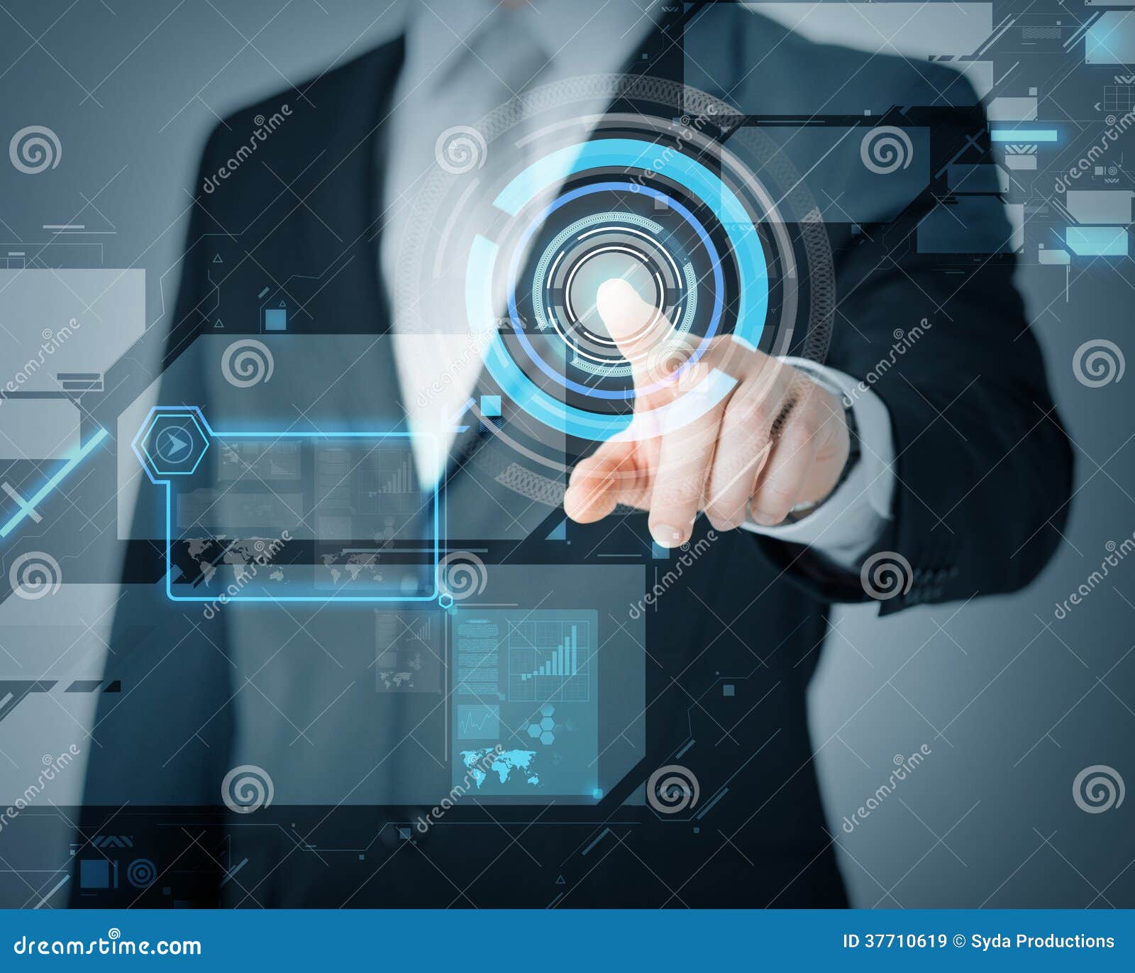 Man Hand Pointing at Virtual Screen Stock Image - Image of menu, high ...