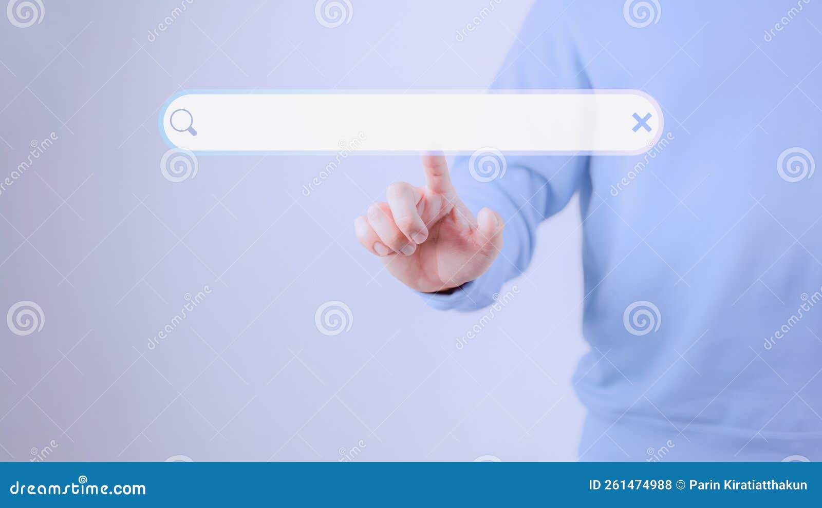 Man Hand Presses the Information Search Button on Computer Touch Screen ...
