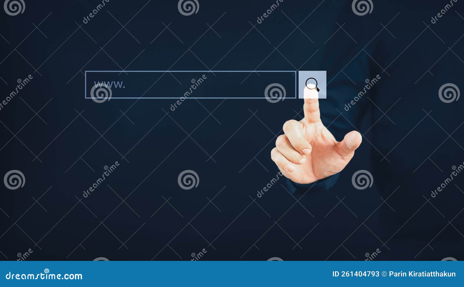 Man Hand Presses the Information Search Button on Computer Touch Screen ...