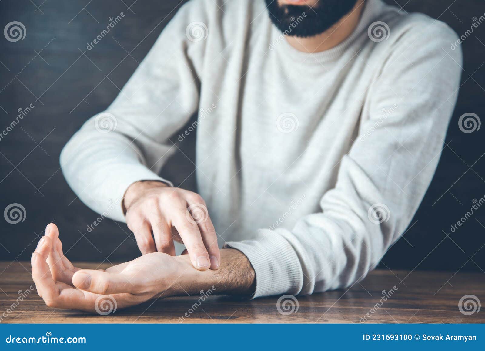 Man Hand on Pulse on Dark Background. Stock Photo - Image of caucasian ...