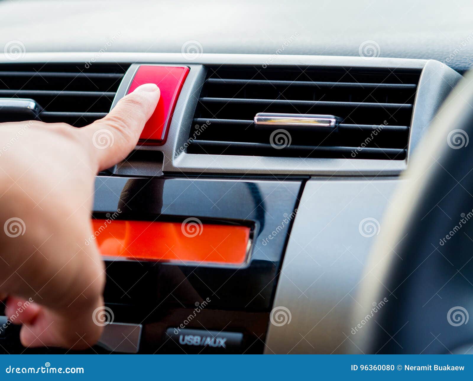 Man Hand Push Emergency Light Button in Car. Stock Photo - Image of ...