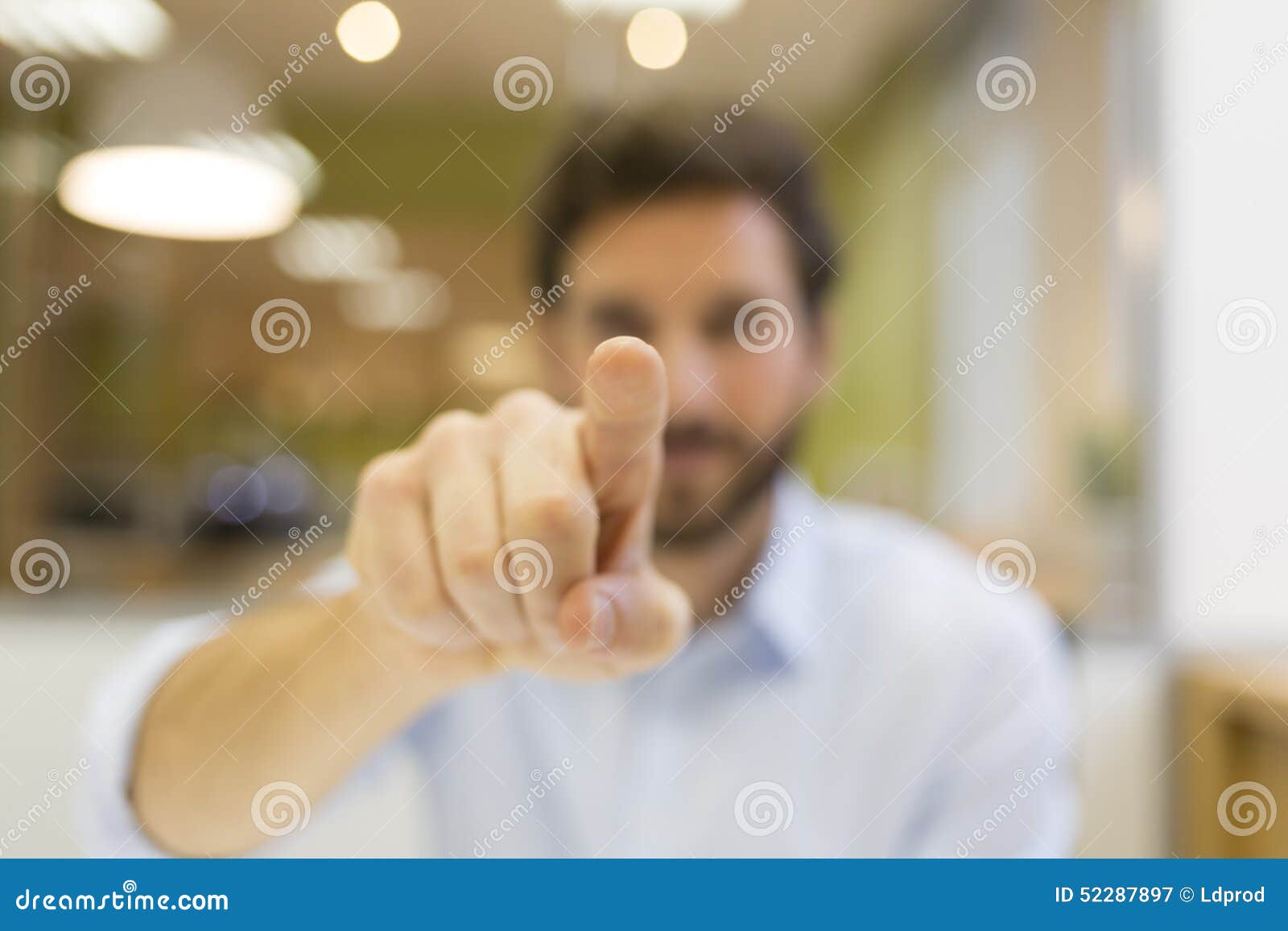 Man Hand Pushing a Digital Screen on Office Background Stock Image ...