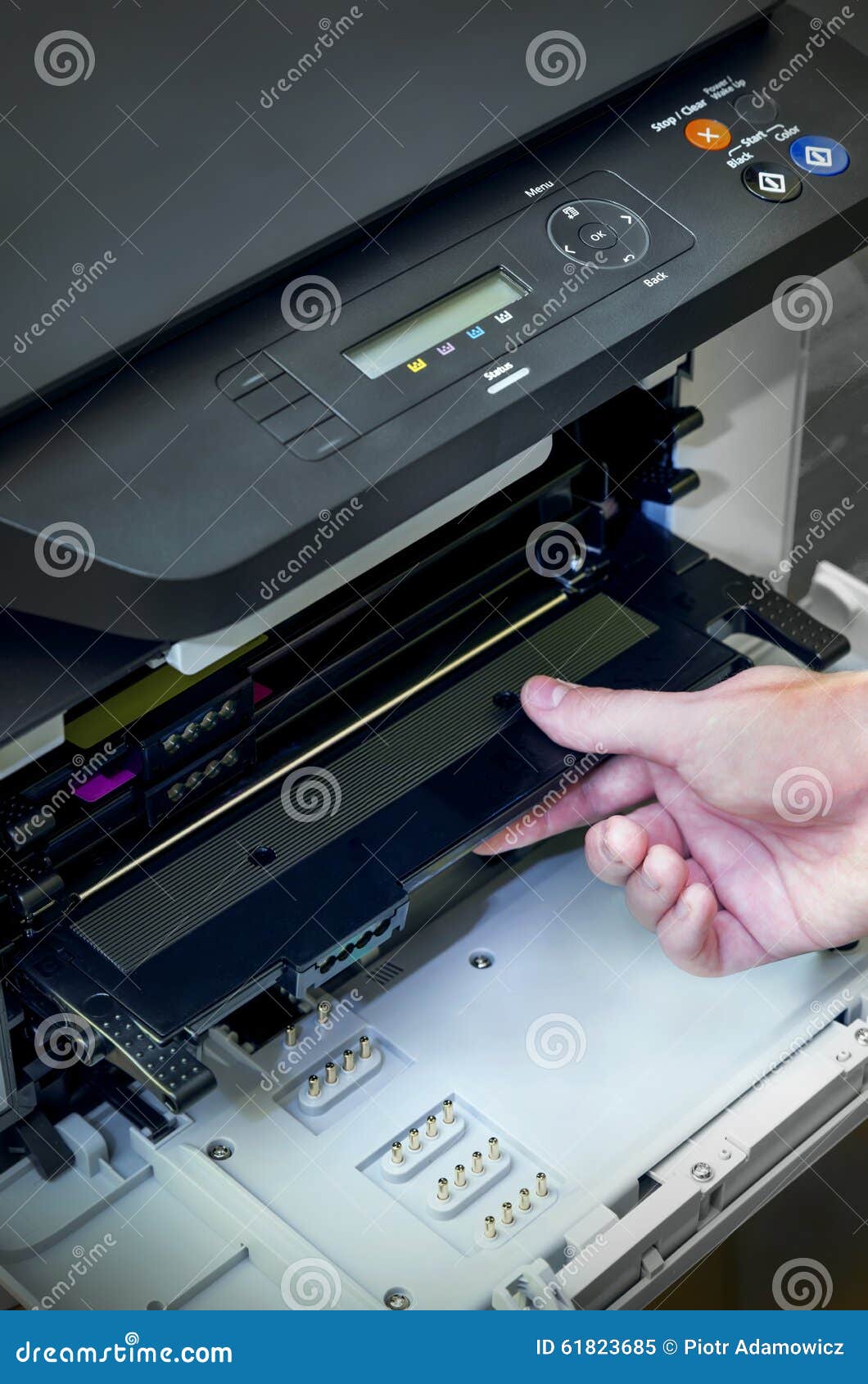 Man Hand Puts Toner in the Printer Stock Image - Image of print, color ...