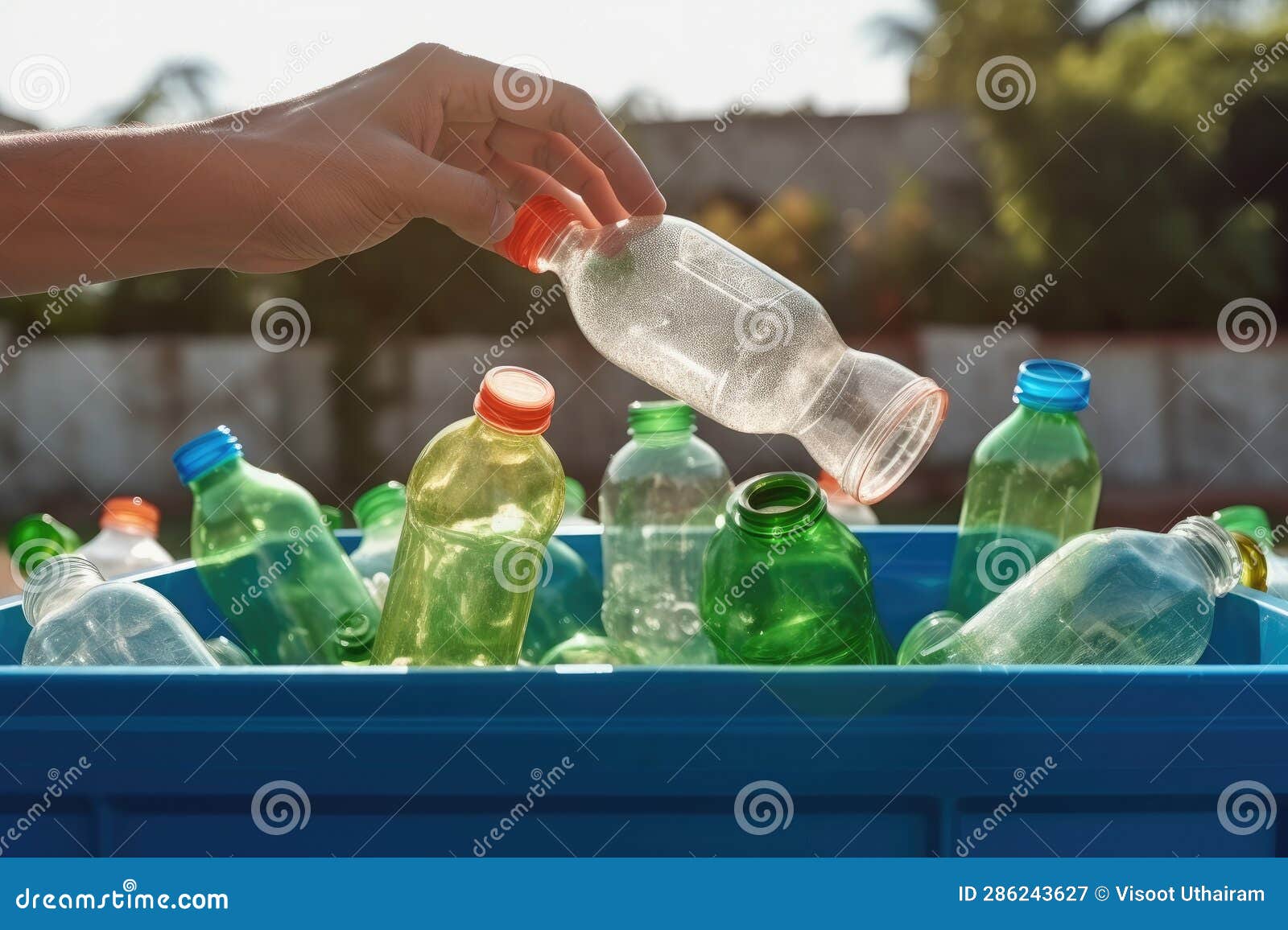 Man Hand Putting Plastic Bottle in Rubbish Bin for Recycling Stock ...