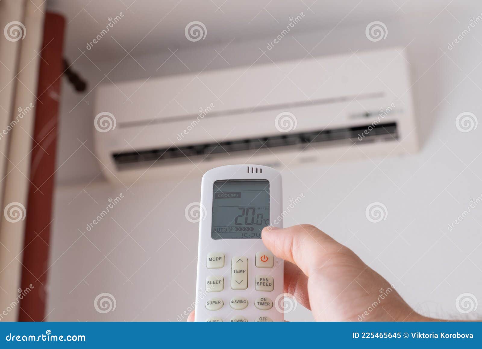 Man Hand with Remote Control Turn Off Air Conditioning. Stock Image ...