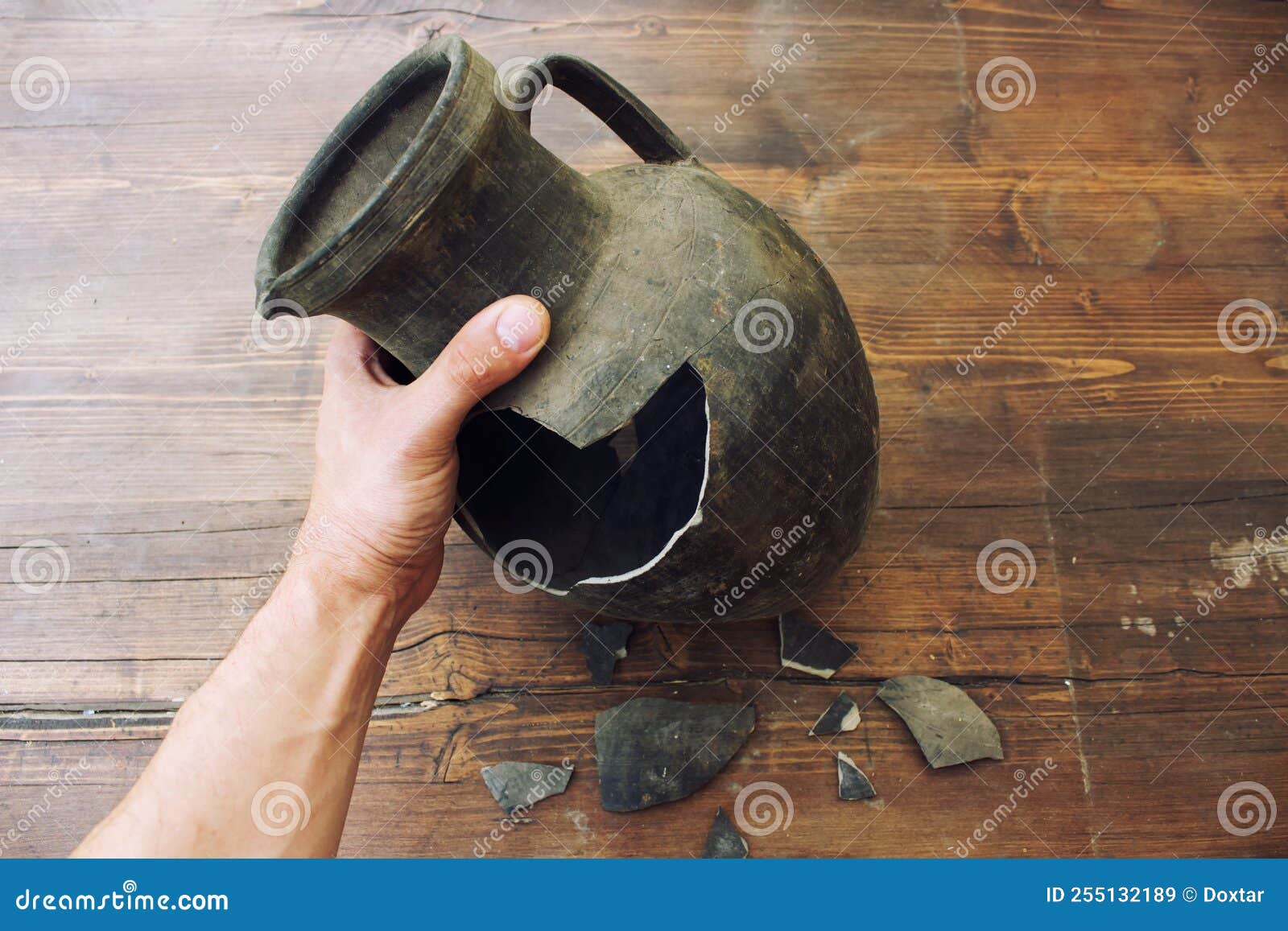 Man Hand Broken Fragments Earthenware Jug Stock Image - Image of ...