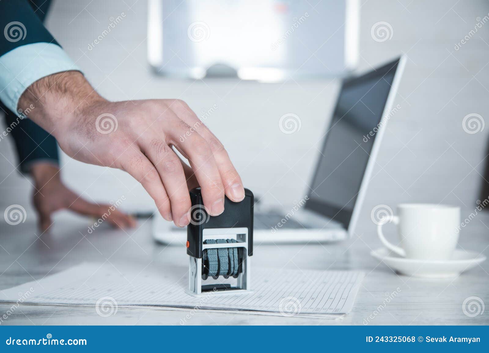 Man Hand Seal with Computer on the Table. Stock Photo - Image of ...