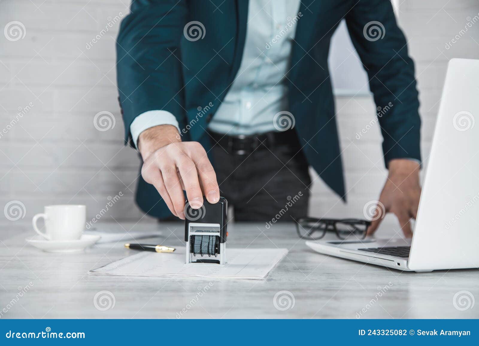 Man Hand Seal with Computer on the Table. Stock Photo - Image of ...