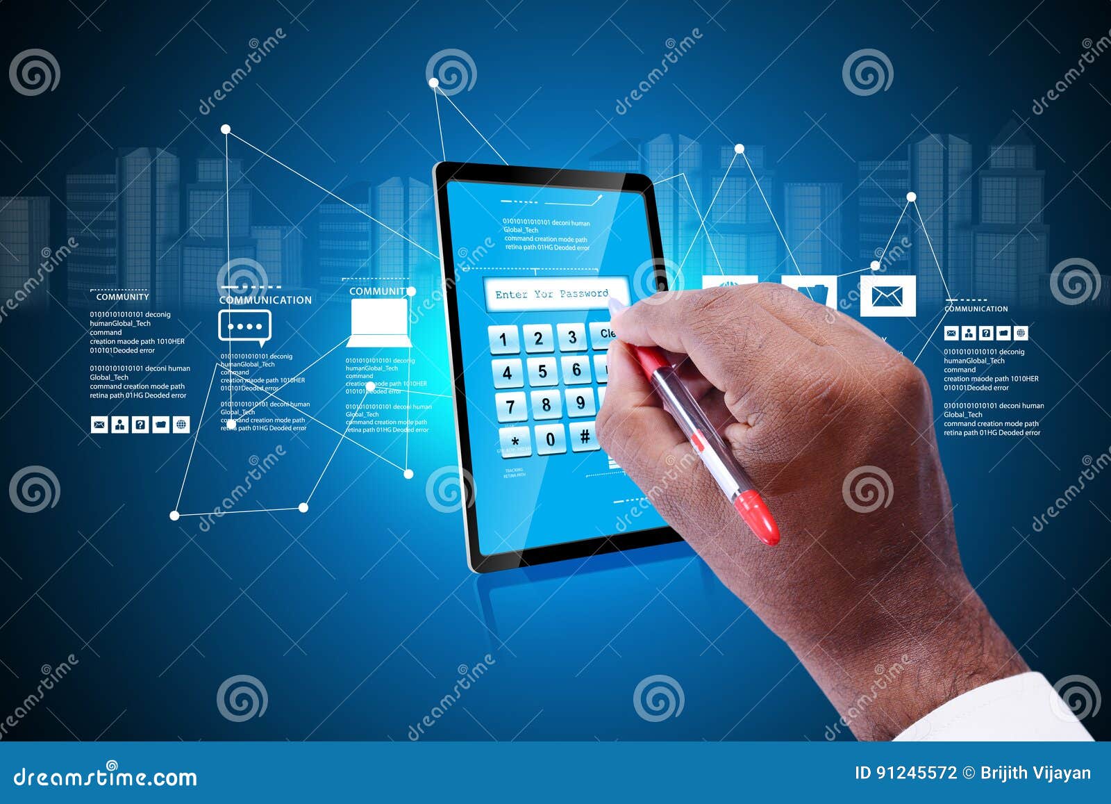 Man Hand Showing Tablet Pc with Password Protection Stock Photo - Image ...