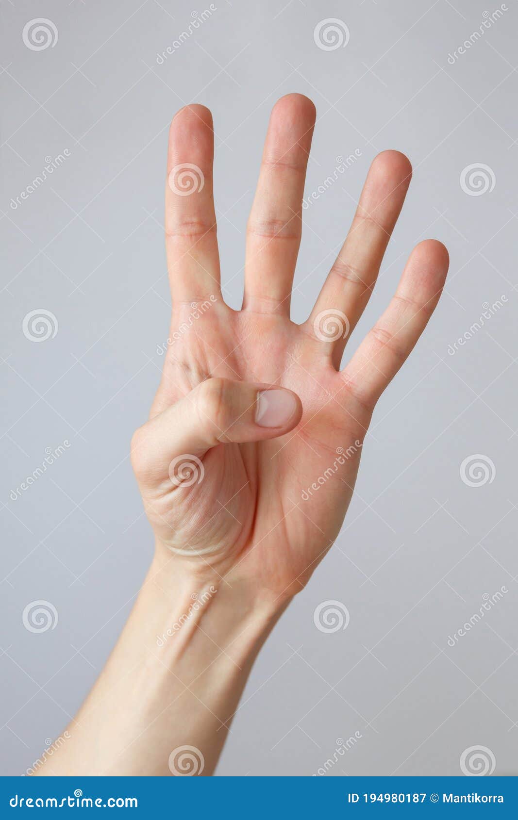 The Hand Shows the Number Four. Countdown Gesture or Sign. Sign ...