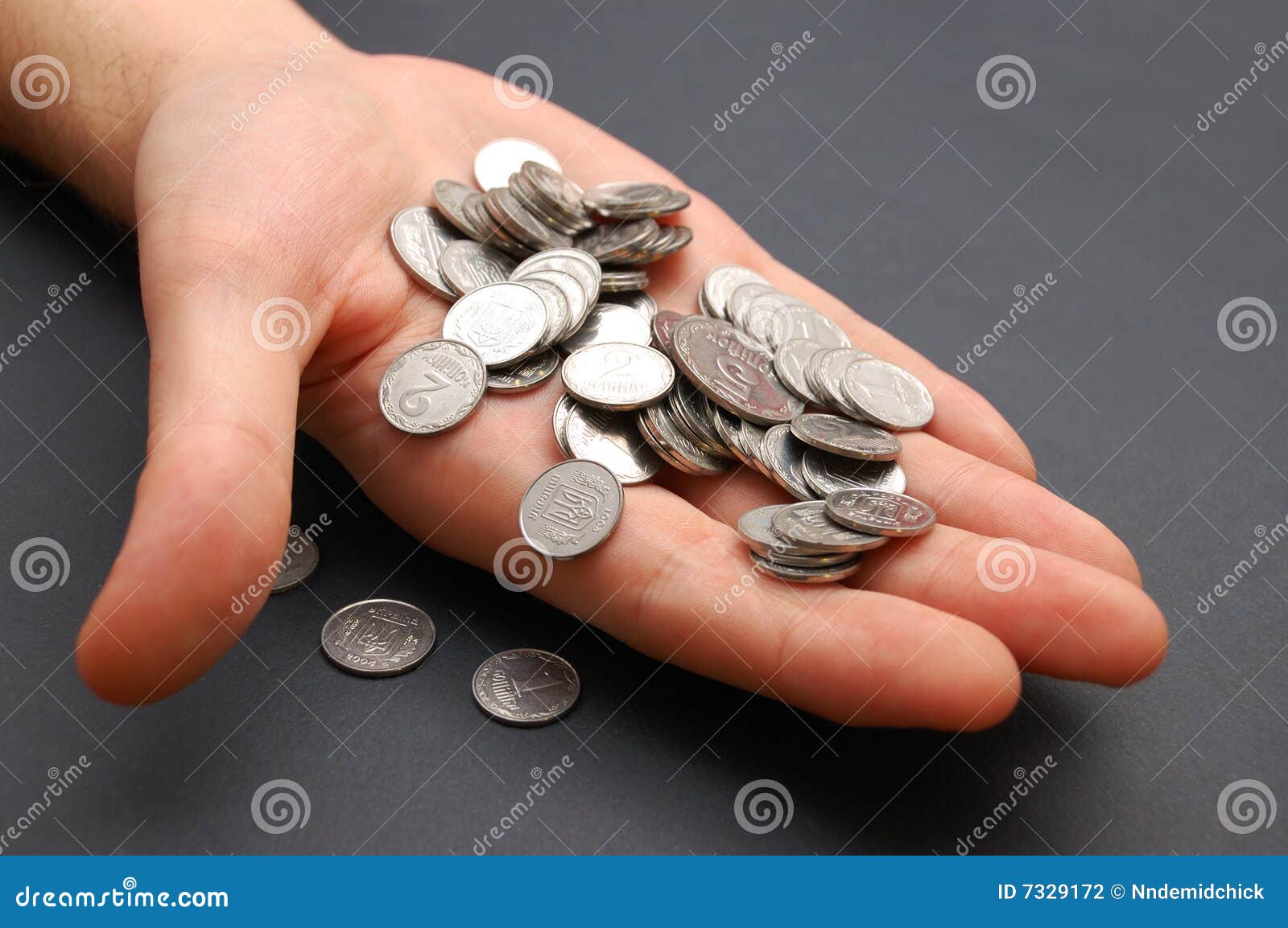 Man hand with small coins stock photo. Image of money - 7329172