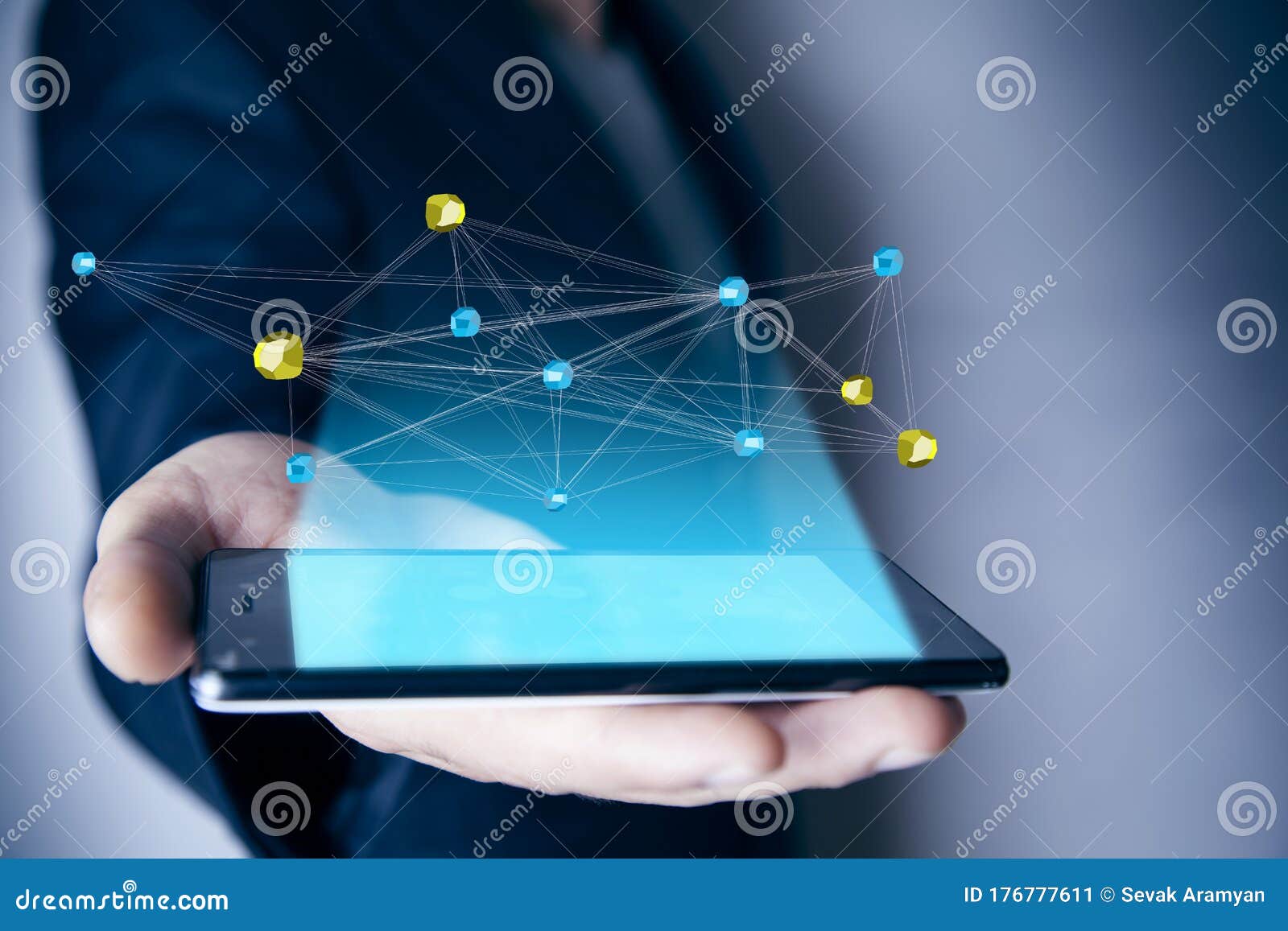 Man Hand Smart Phone with Network in Screen Stock Image - Image of ...