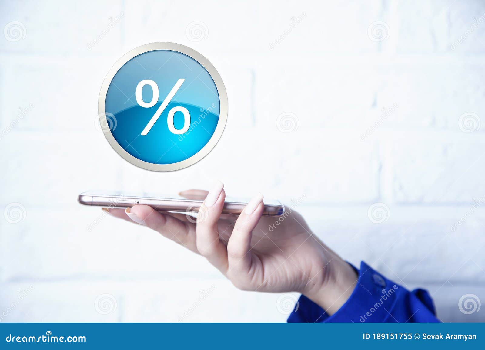 Man Hand Smart Phone with Percent Icon of Media Screen Stock Image ...