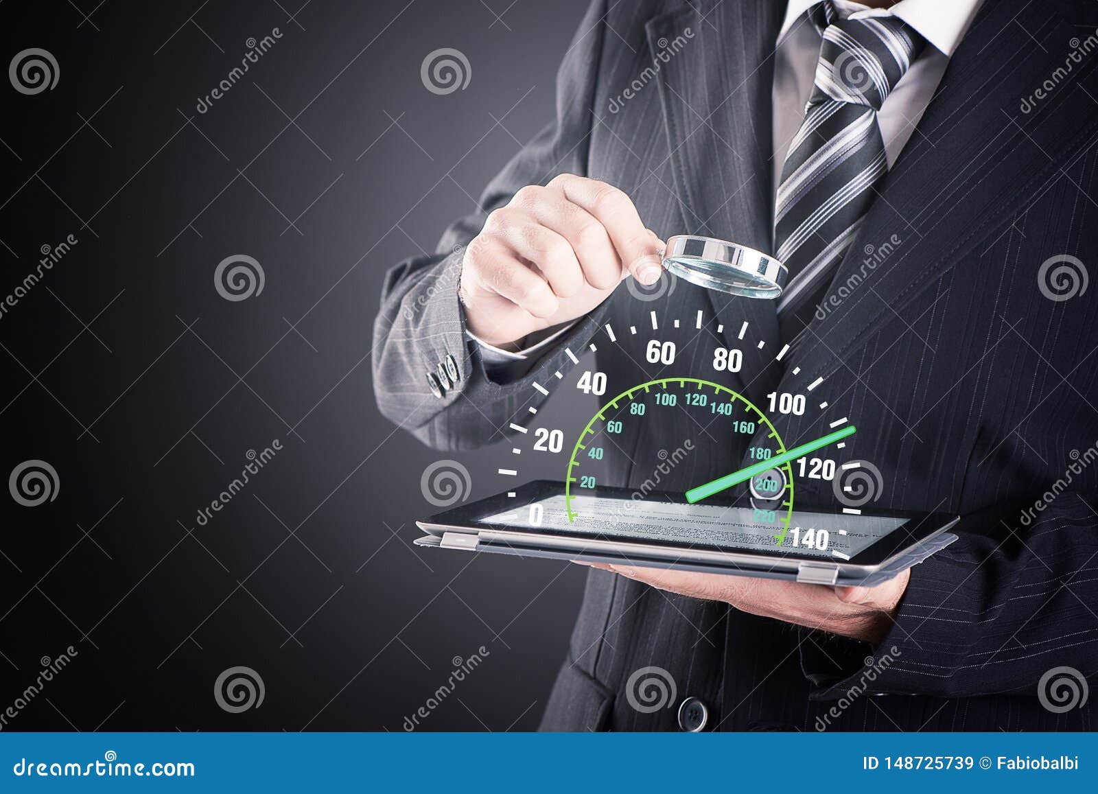 Man Hand Speedometer in His Tablet in Screen Stock Image - Image of ...