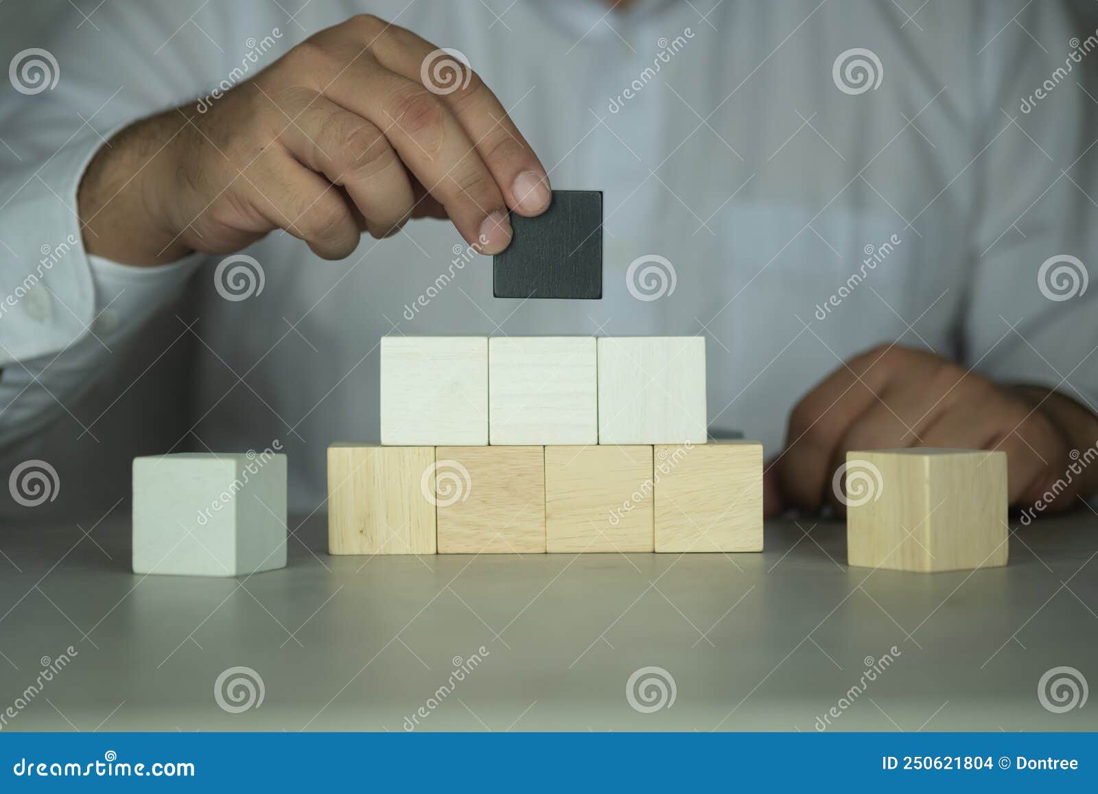 Man Hand Stacking Empty Wooden Blocks Stock Photo - Image of progress ...