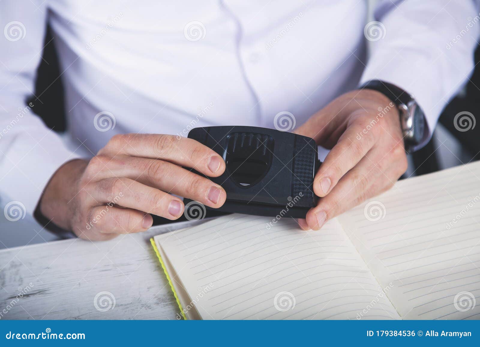 Man Hand Stapler with Document Stock Photo - Image of paperwork, metal ...