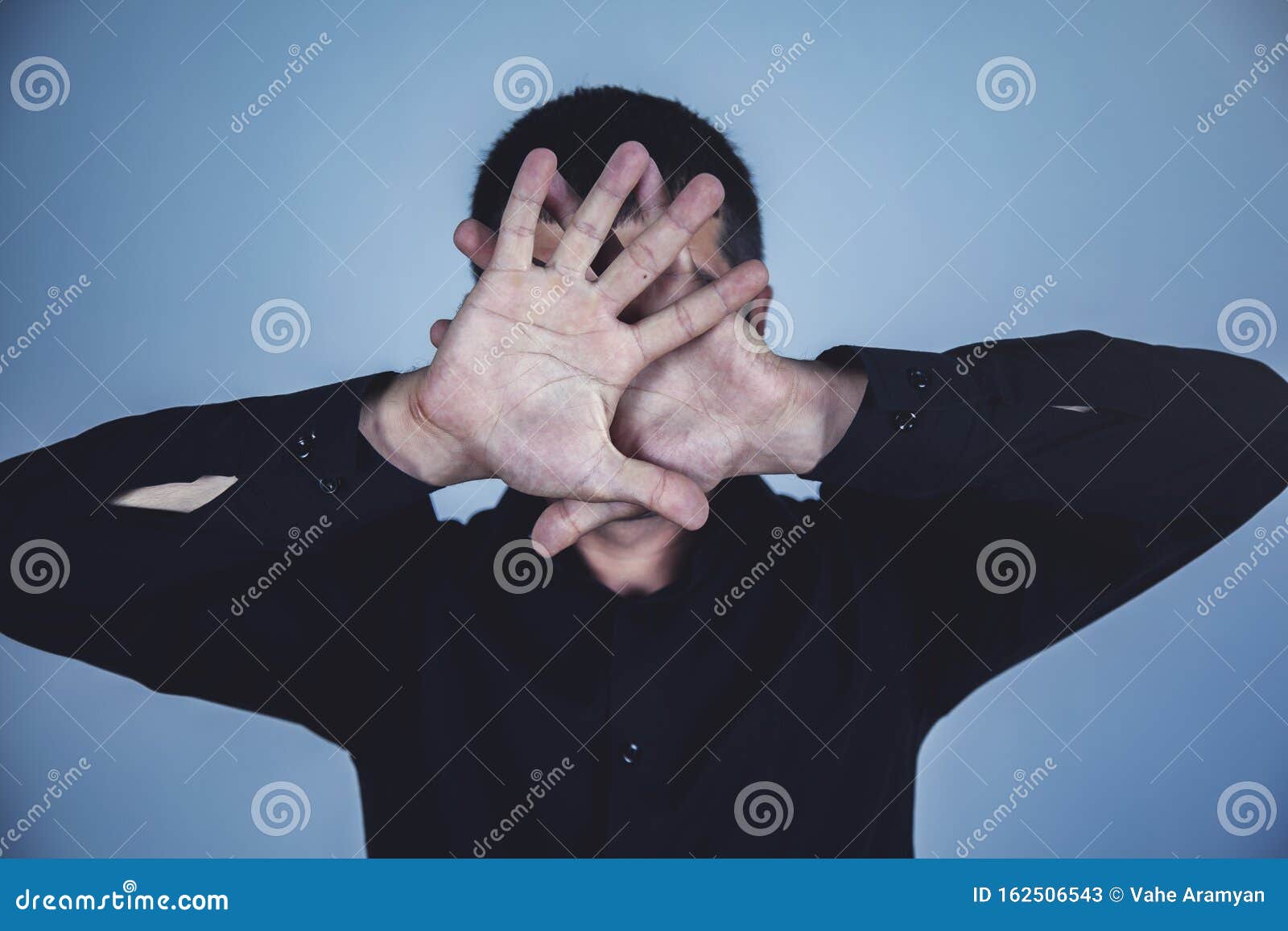 Man hand stop sign in face stock image. Image of white - 162506543