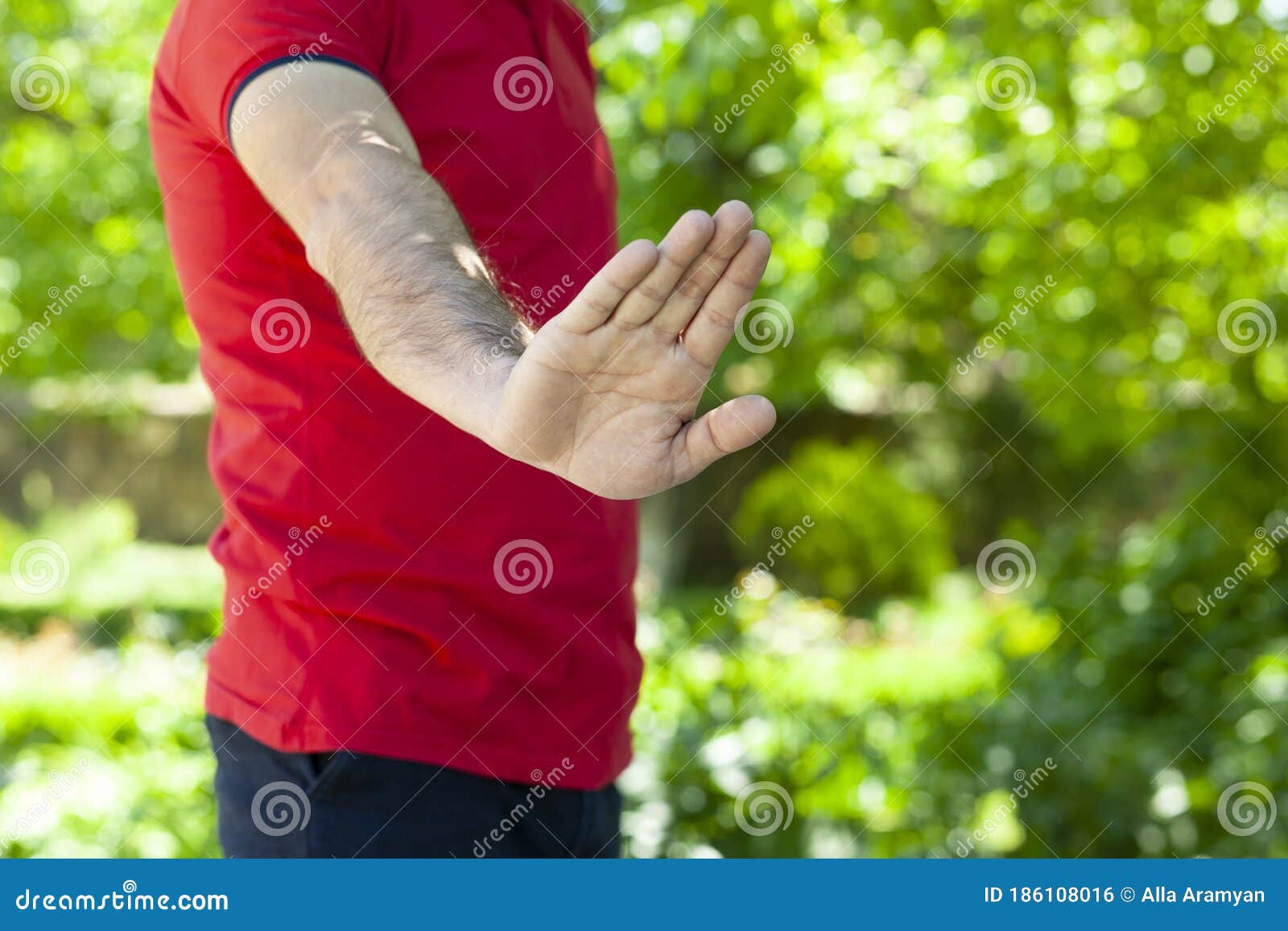 Man Hand Stop Sign in Street Stock Photo - Image of gesture, street ...