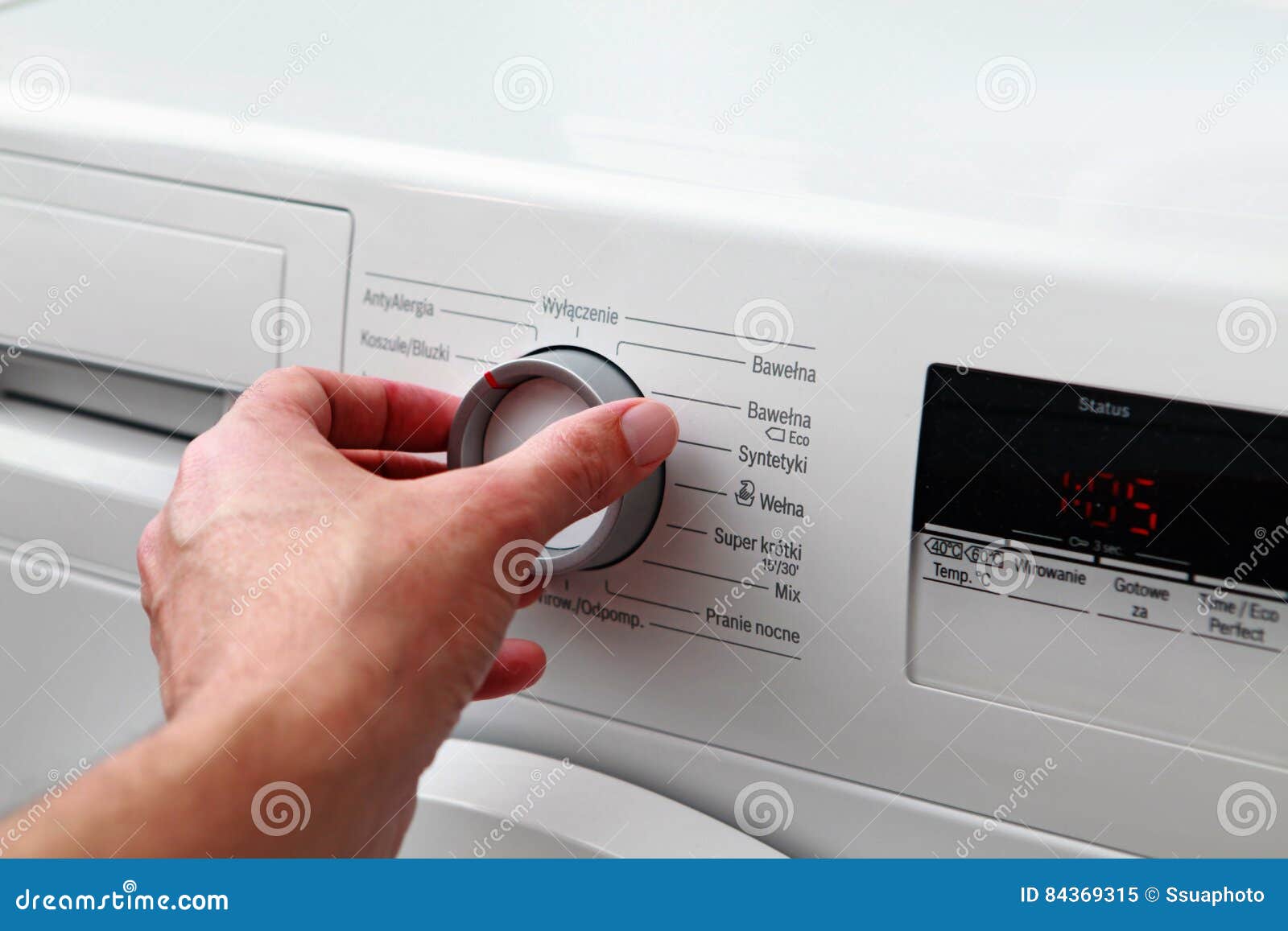 Man Hand Switches on Washing Machine Stock Image - Image of hand ...