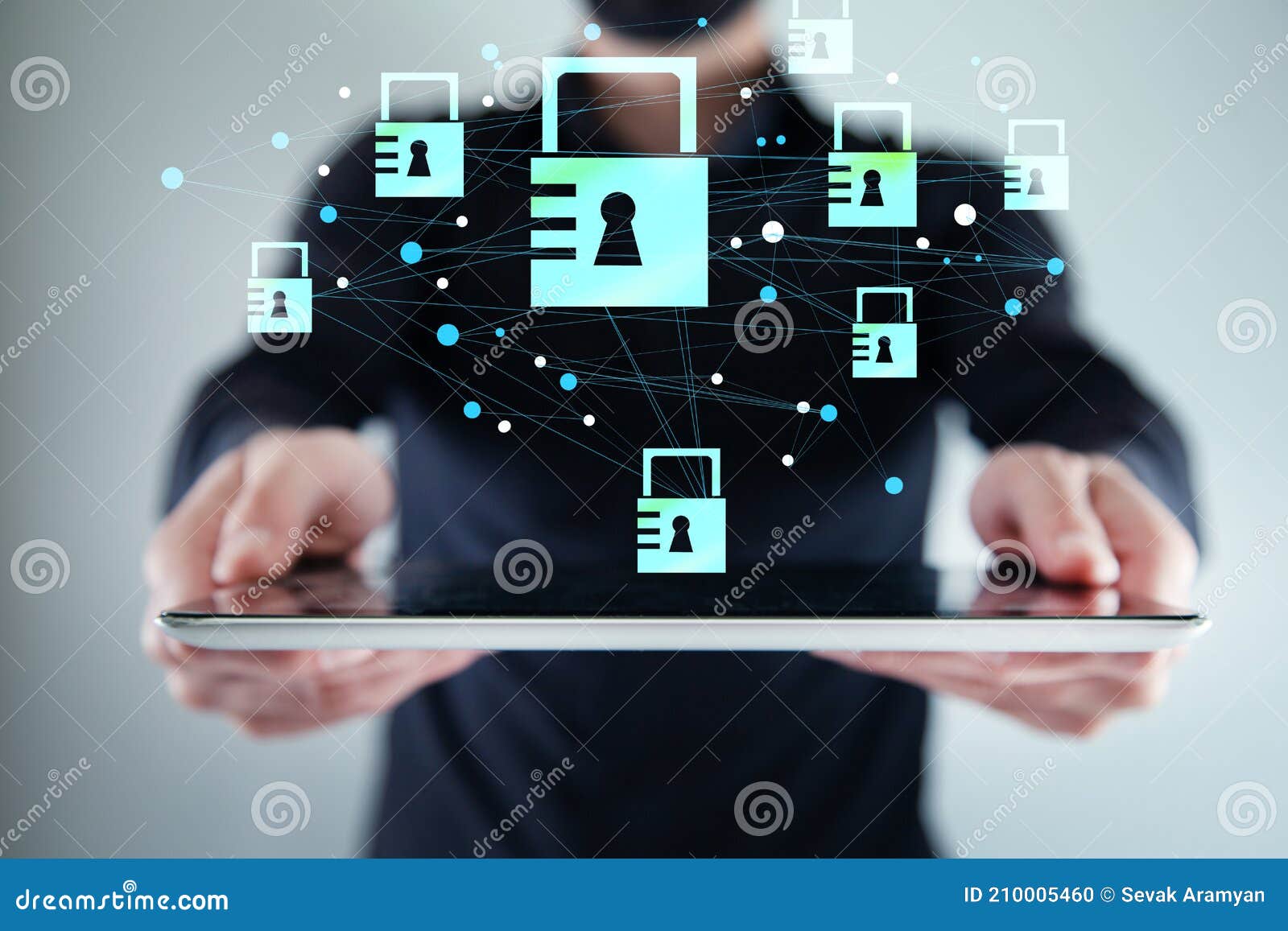 Man hand tablet with lock stock photo. Image of holding - 210005460