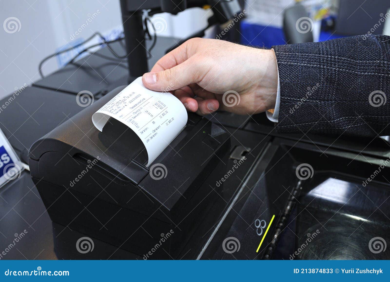 Man Hand Taking the Receipt from Printer of the Cash Recycler Working ...