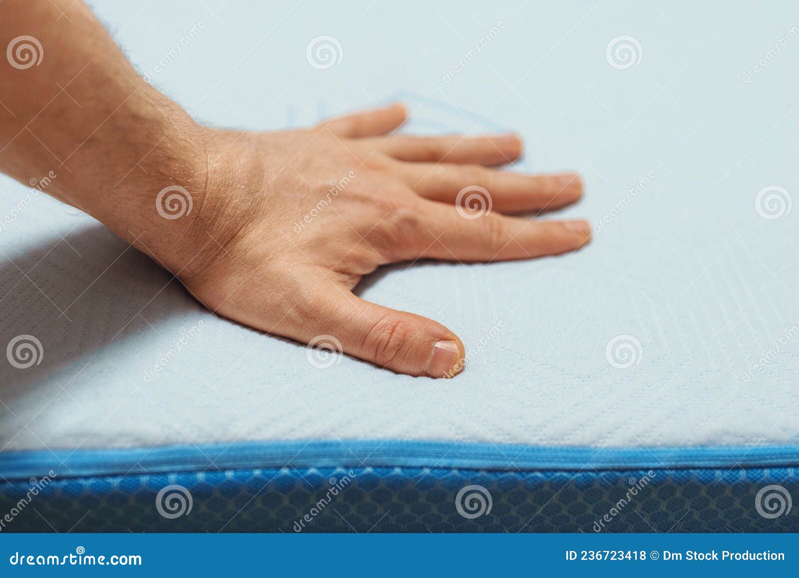 Man Hand Testing Mattress Topper Stock Photo - Image of memory, hand ...