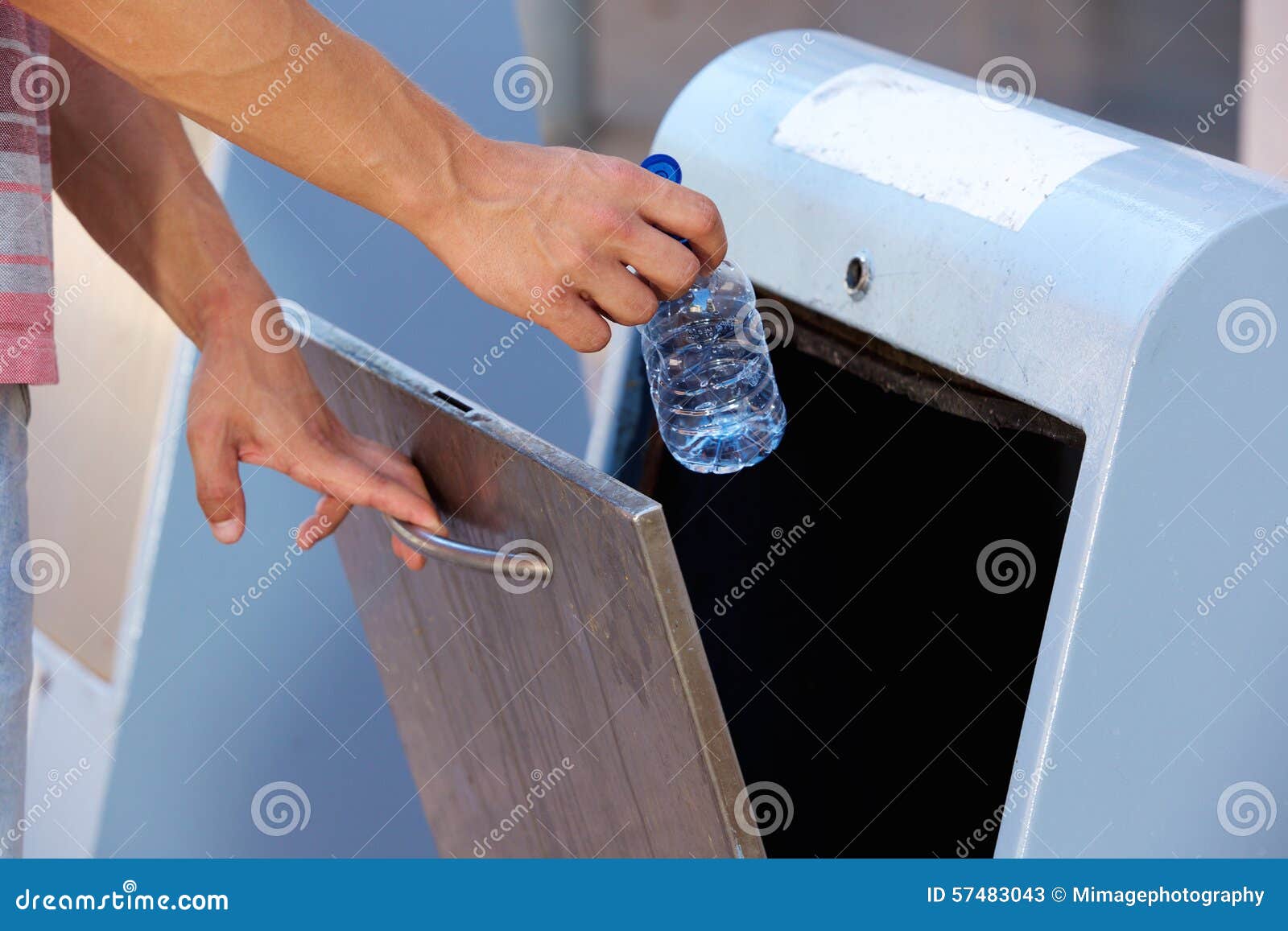 Man Hand Throwing Away Plastic Bottle in Recycling Bin Stock Image ...