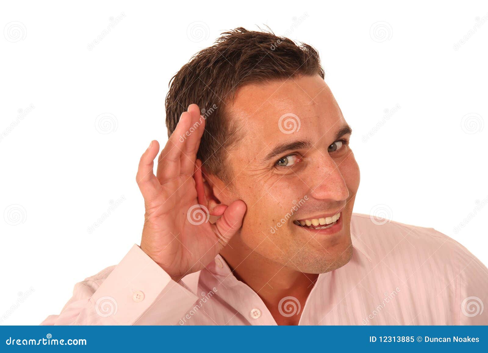 Man with hand to ear stock image. Image of businessman - 12313885