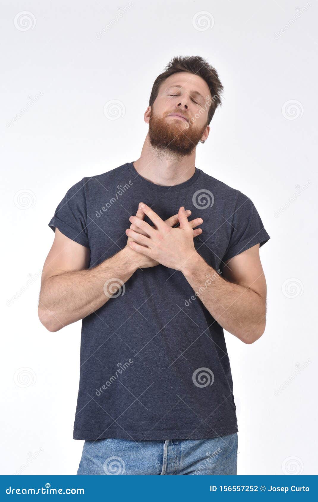 Man with Hand To the Heart on White Stock Photo - Image of background ...